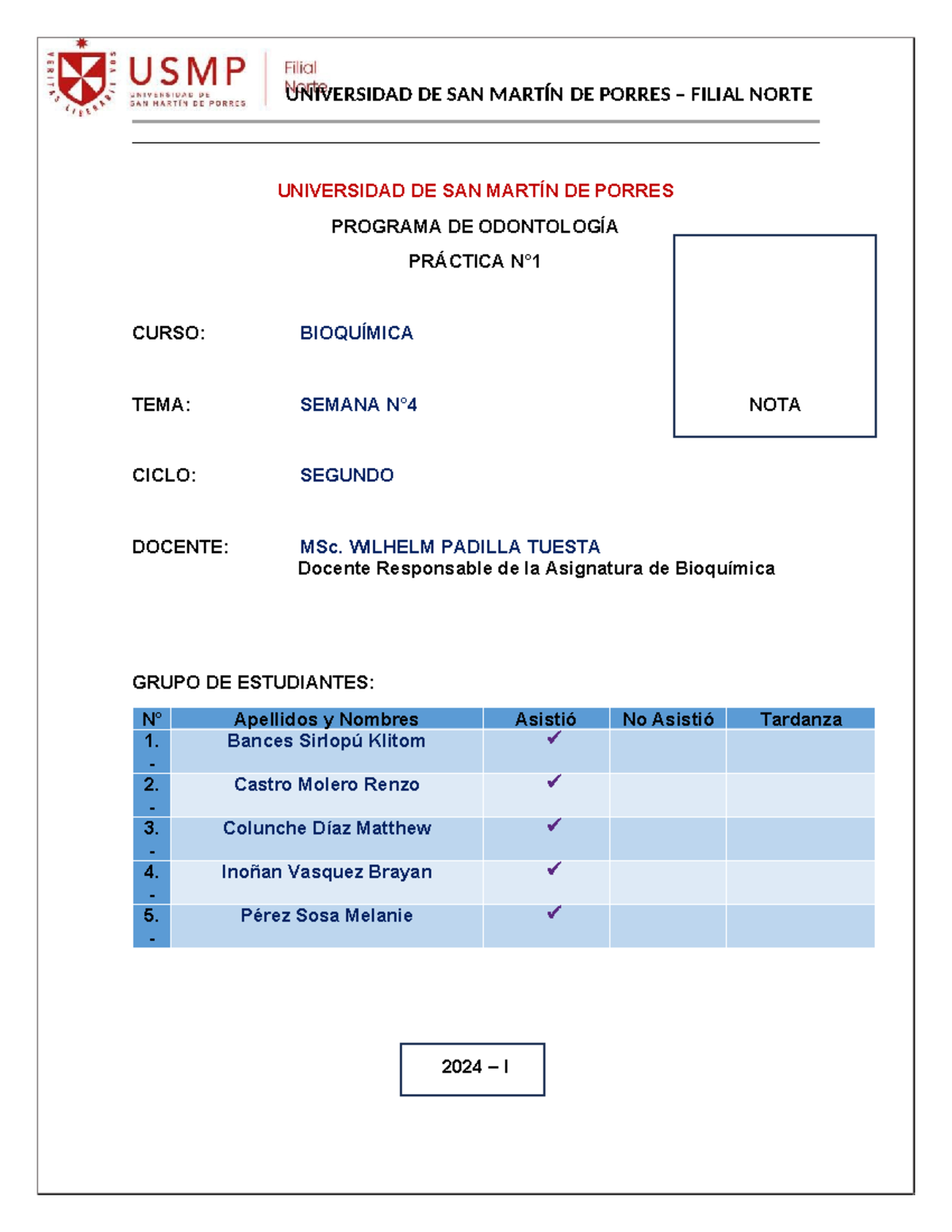 Bioca 4 dhdudu - UNIVERSIDAD DE SAN MARTÍN DE PORRES PROGRAMA DE ...
