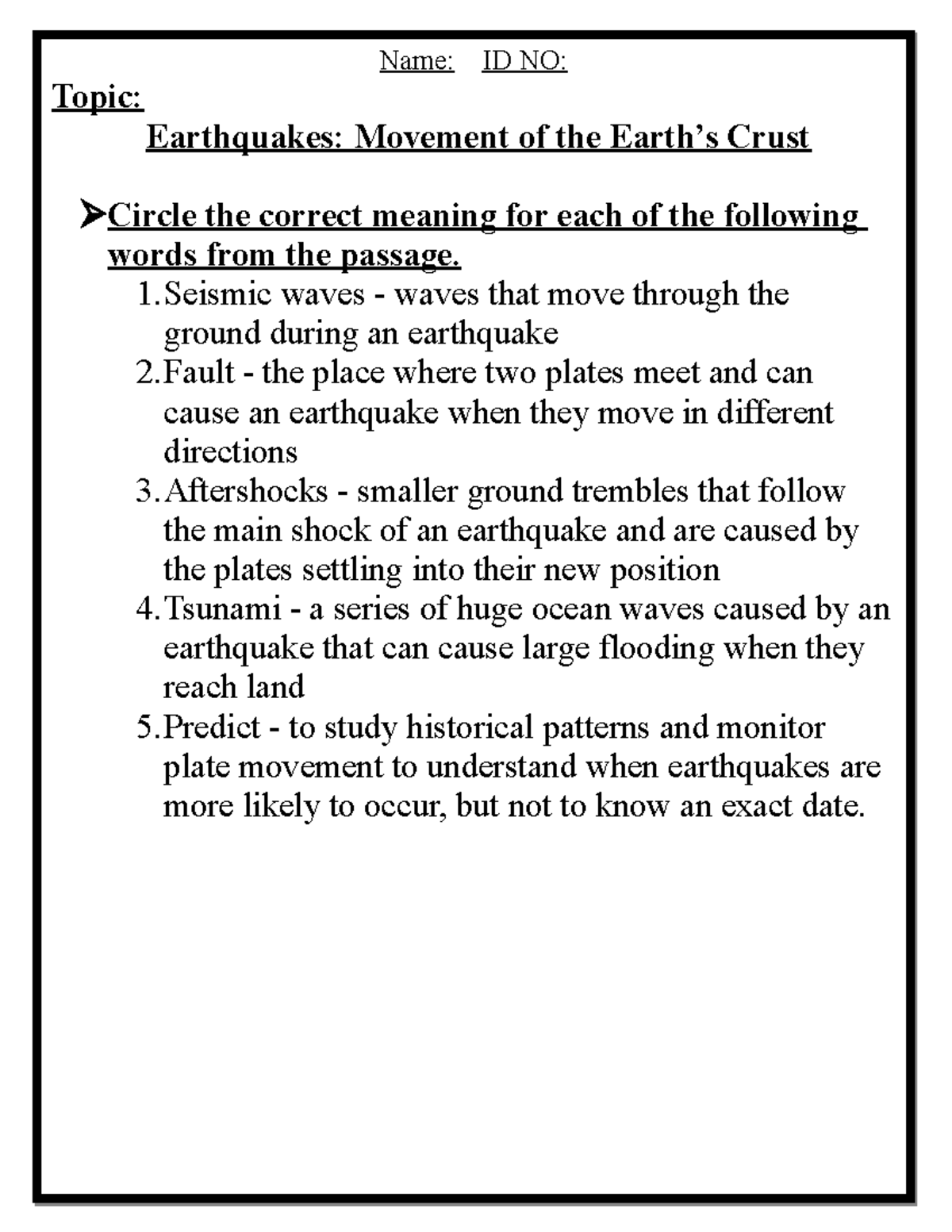 Assignment -4 - Name: ID NO: Topic: Earthquakes: Movement of the Earth ...