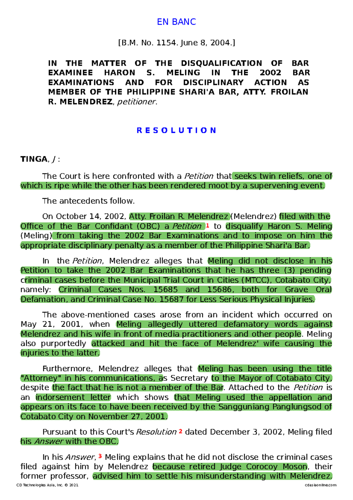 In re Haron Meling - Legal Ethics - EN BANC [B. No. 1154. June 8, 2004 ...