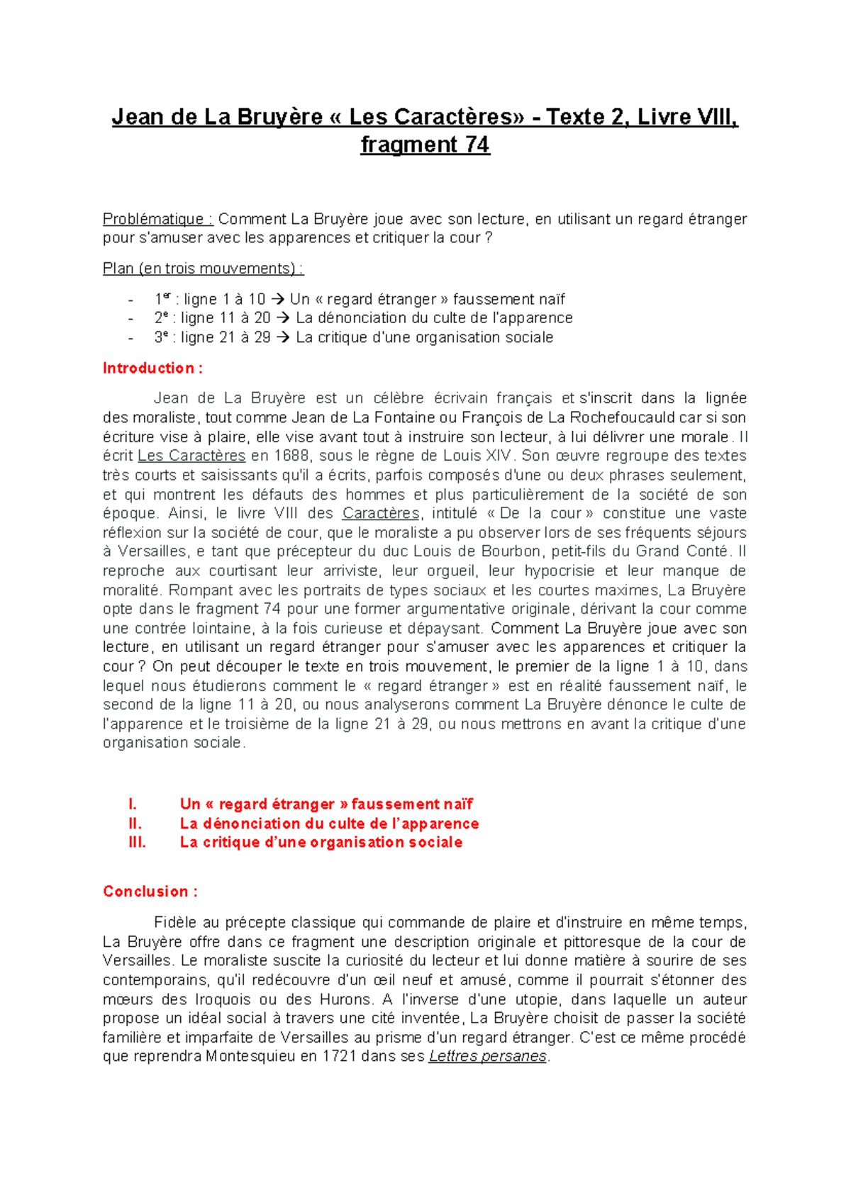 Jean de La Bruyère « Les Caractères» - Texte 2, Livre VIII, fragment 74 - Jean de La Bruyère ...