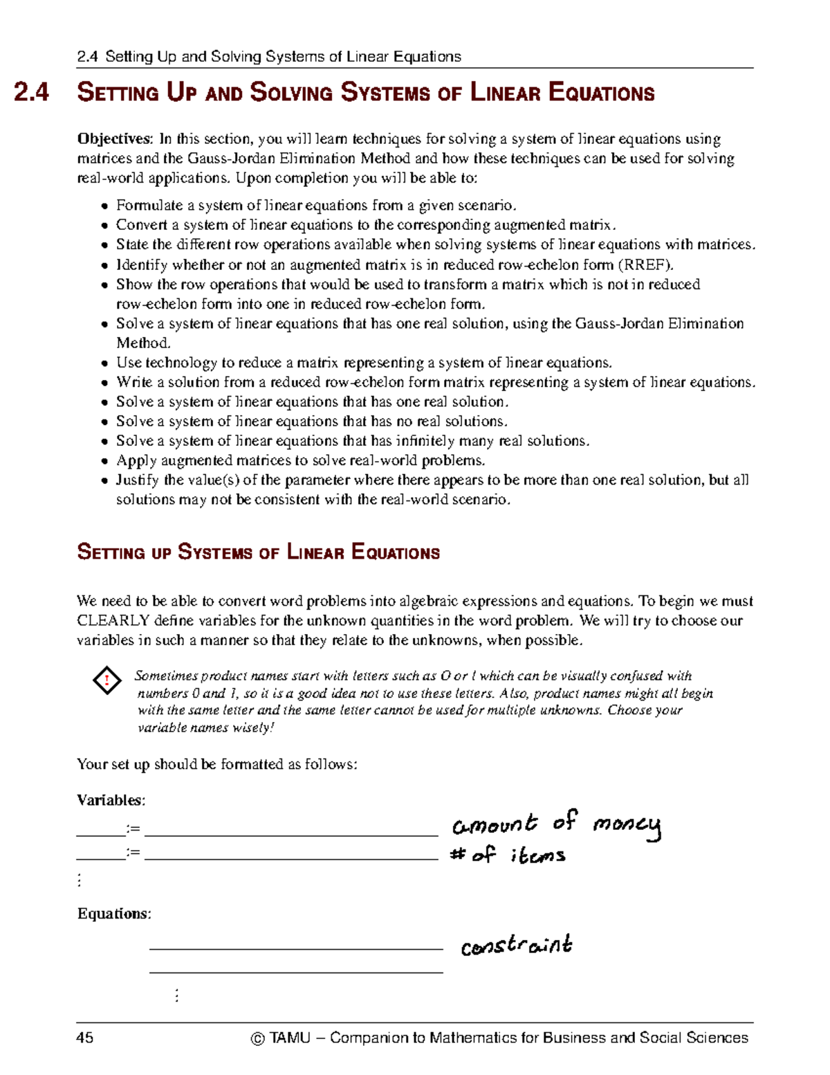 Module 2.4 Notes - 2 Setting Up and Solving Systems of Linear Equations ...