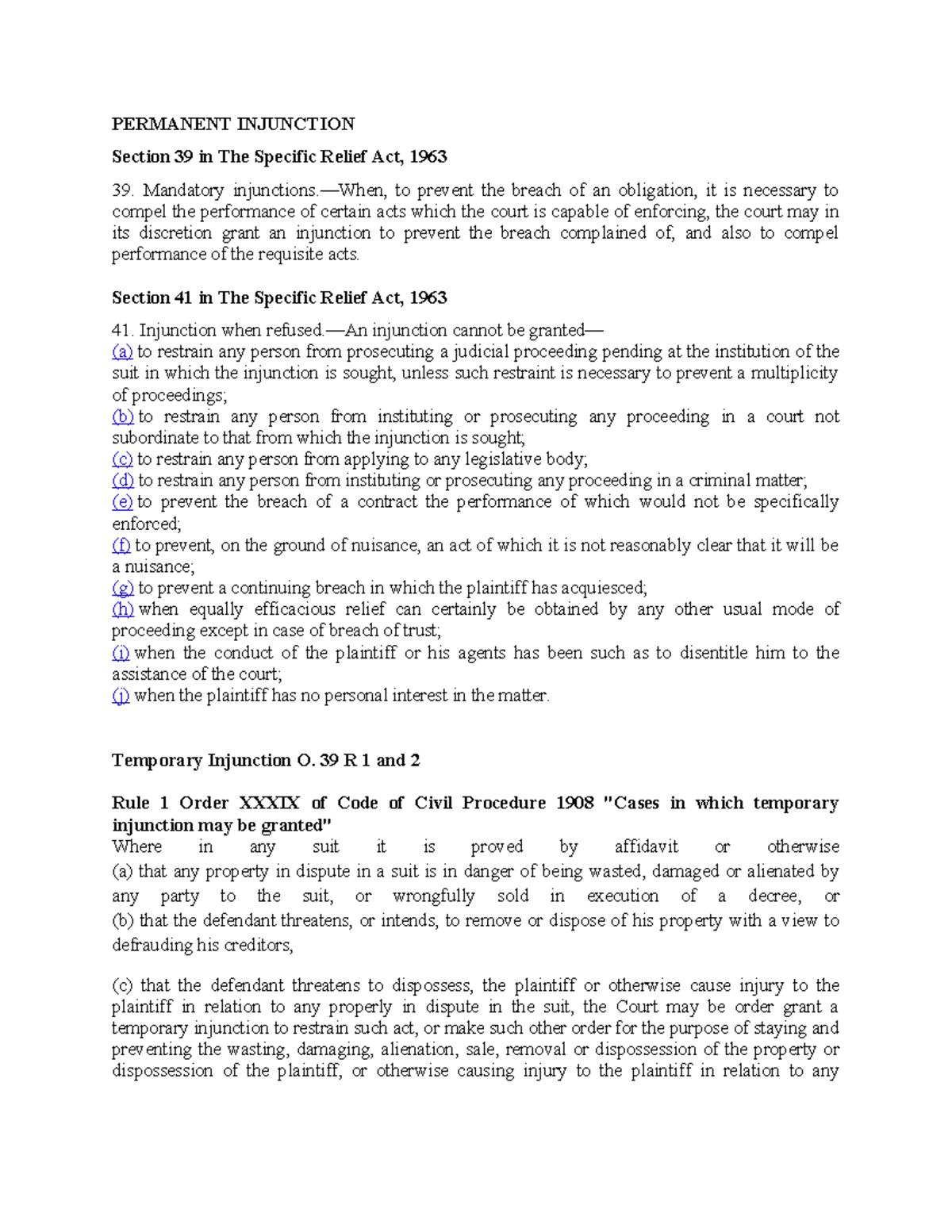 Laws under CPC - PERMANENT INJUNCTION Section 39 in The Specific Relief ...
