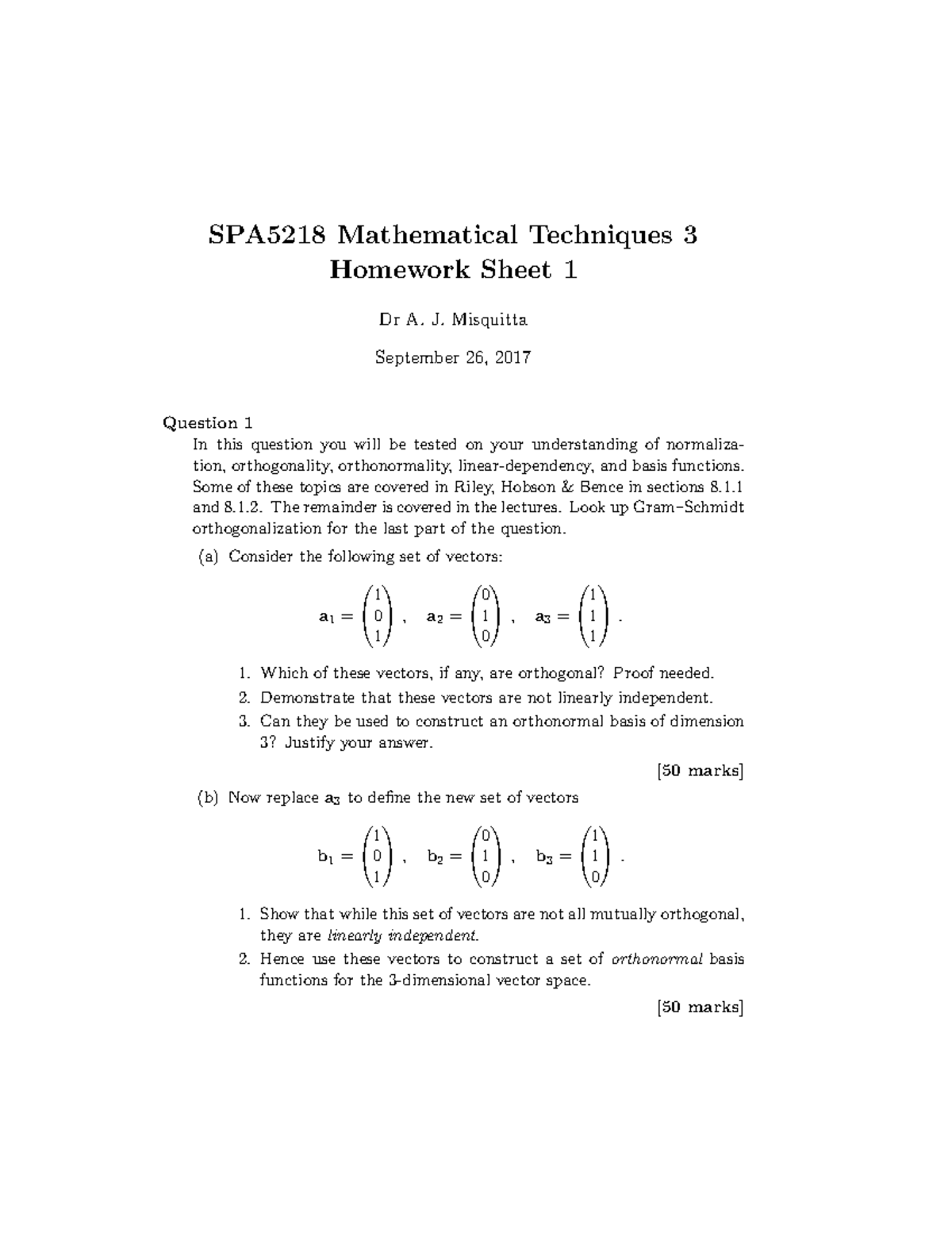 Homework 1 - Questions - SPA5218 Mathematical Techniques 3 Homework ...