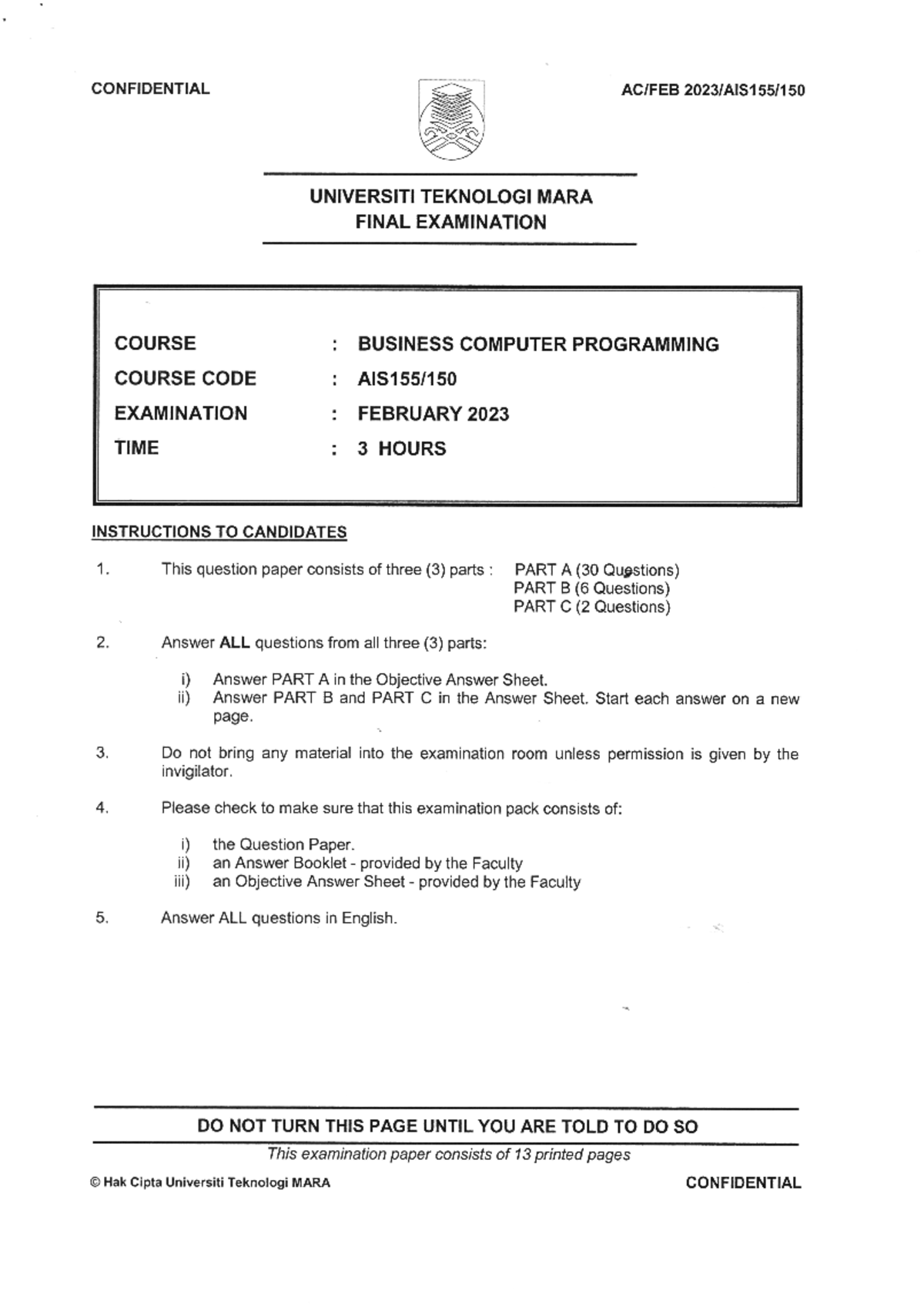 Faculty Accountancy 2023 Session 1 - PRA- Diploma DAN Diploma AIS155 ...