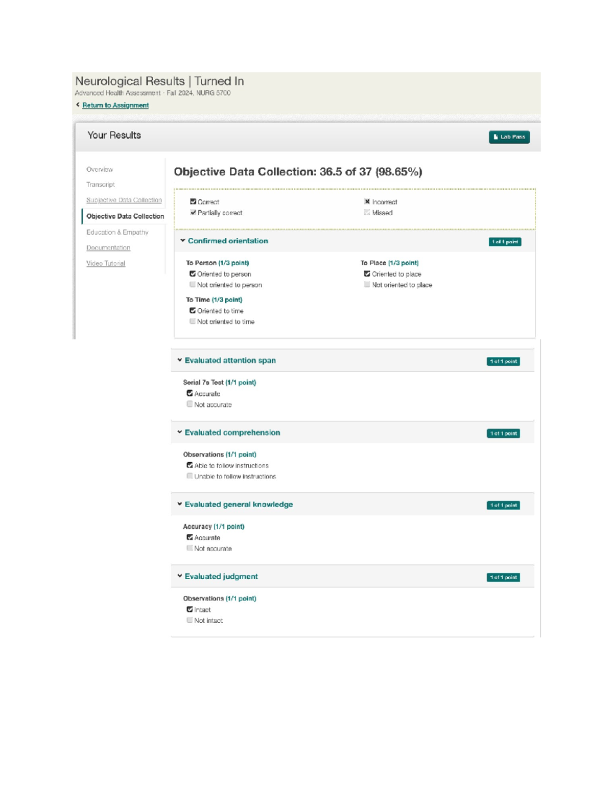 Neurological Objective Data Shadow Health - Neurological Results Turned ...