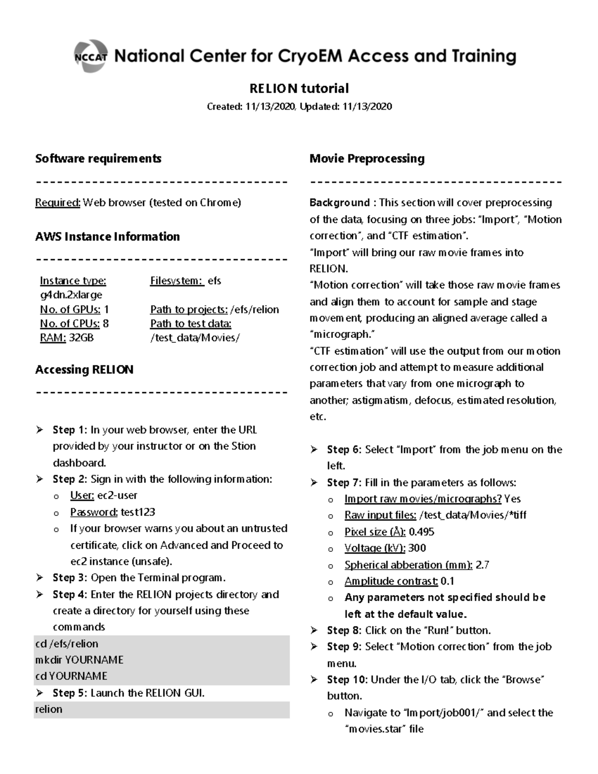 Nccat- Relion-tutorial printable - RELION tutorial Created: 11 /13/2020 ...
