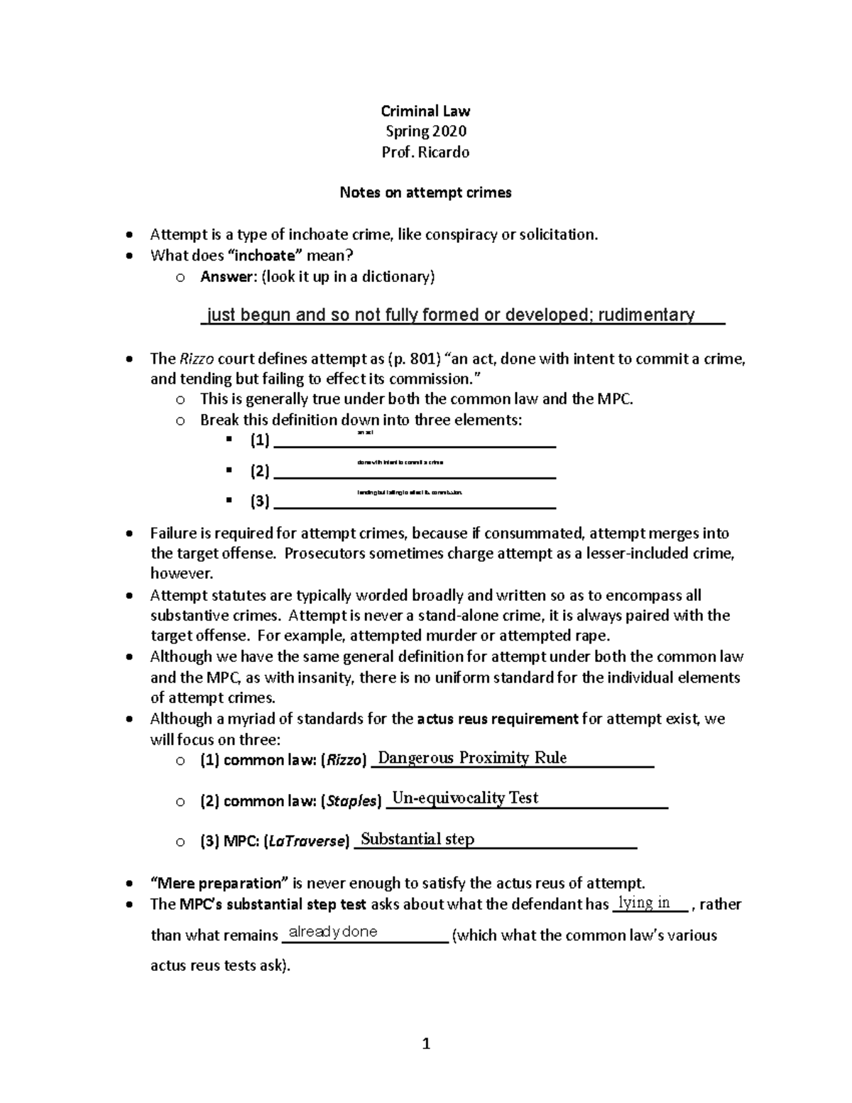 HO attempt fillable - crim - Criminal Law Spring 2020 Prof. Ricardo ...