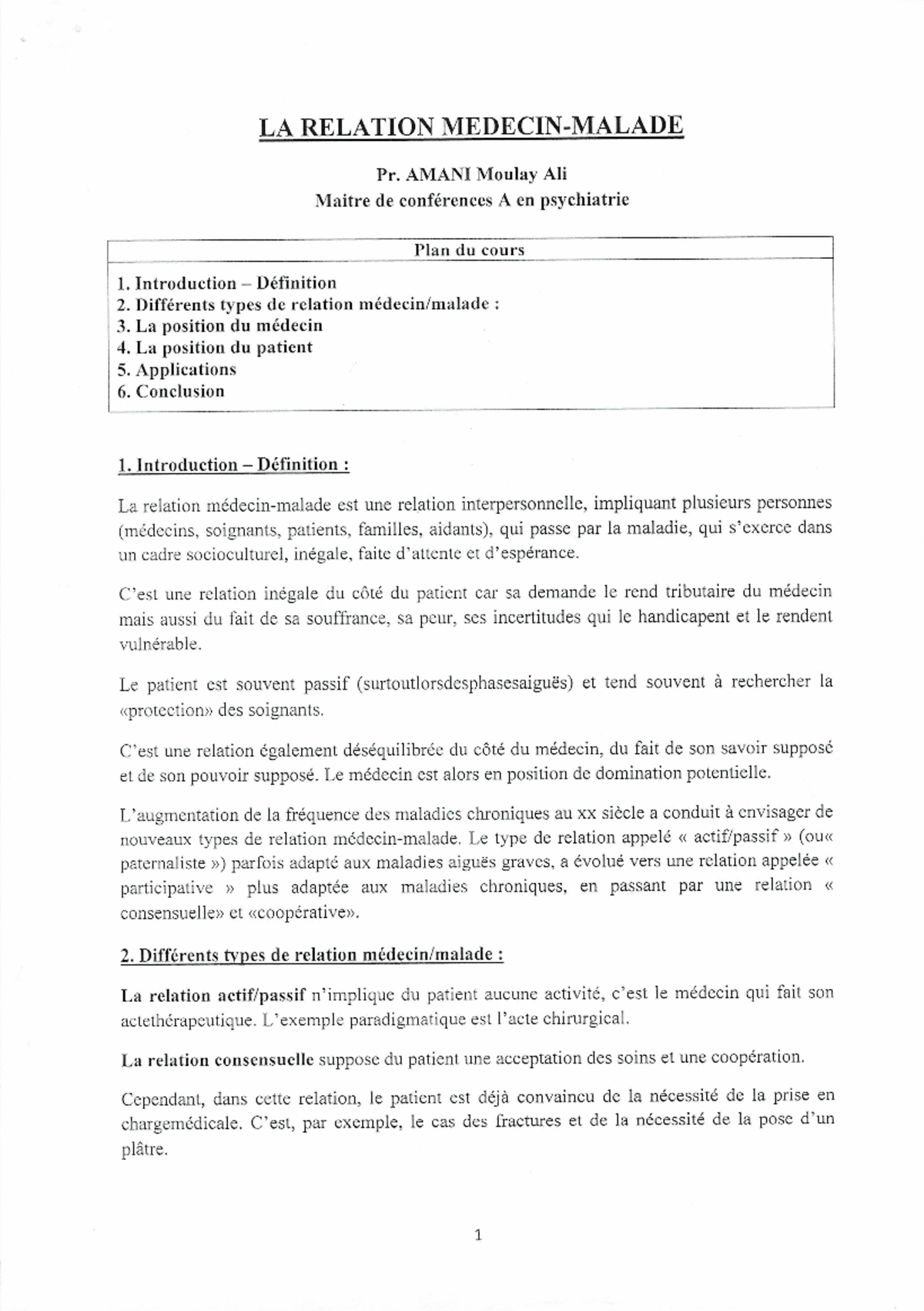 La relation medecin malade - Biologie - Studocu