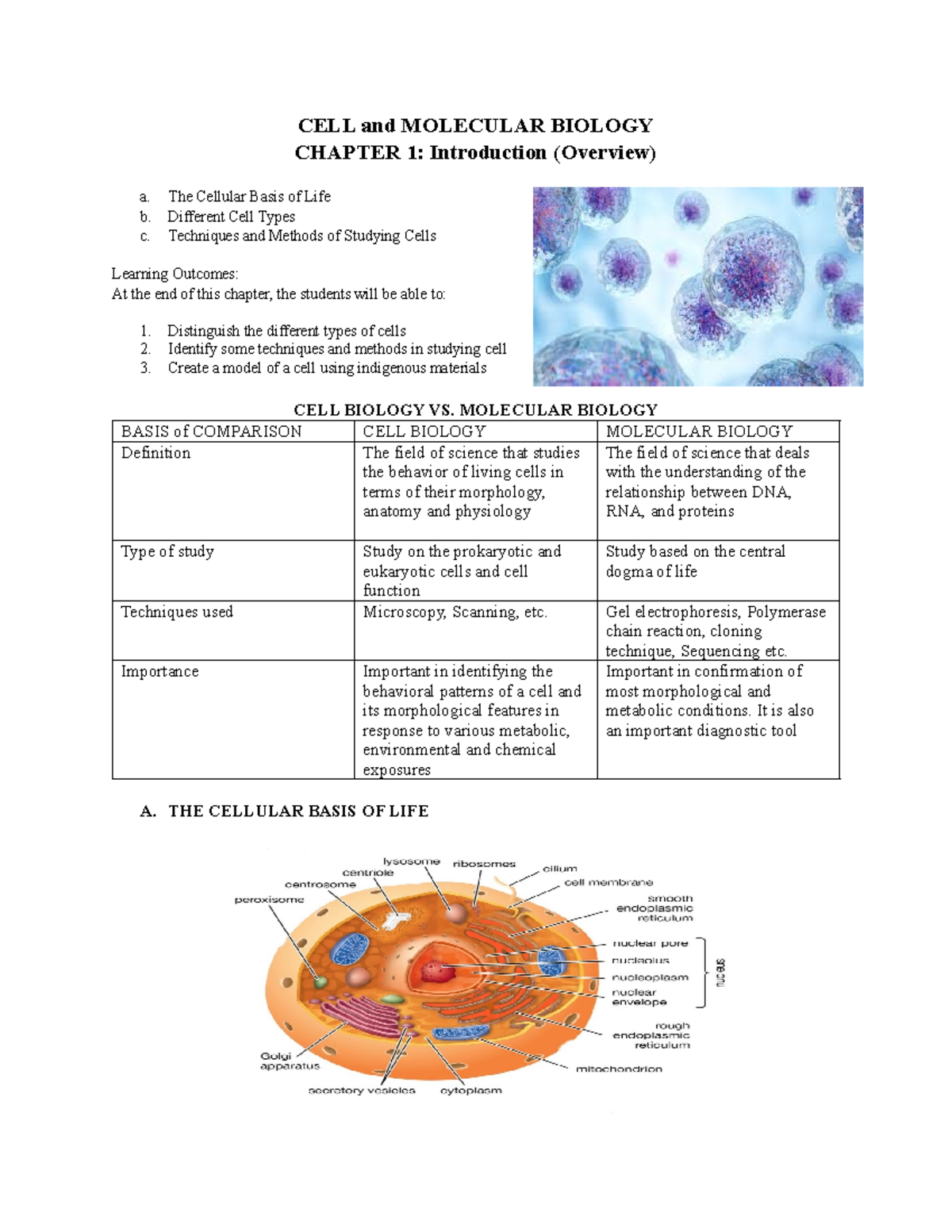 Bio 312 Chapter 1 - Biology - CELL and MOLECULAR BIOLOGY CHAPTER 1 ...