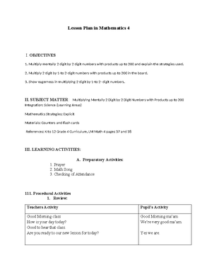 Grade 4 math dlp - Detailed lesson plan in Math - Detailed Lesson plan ...
