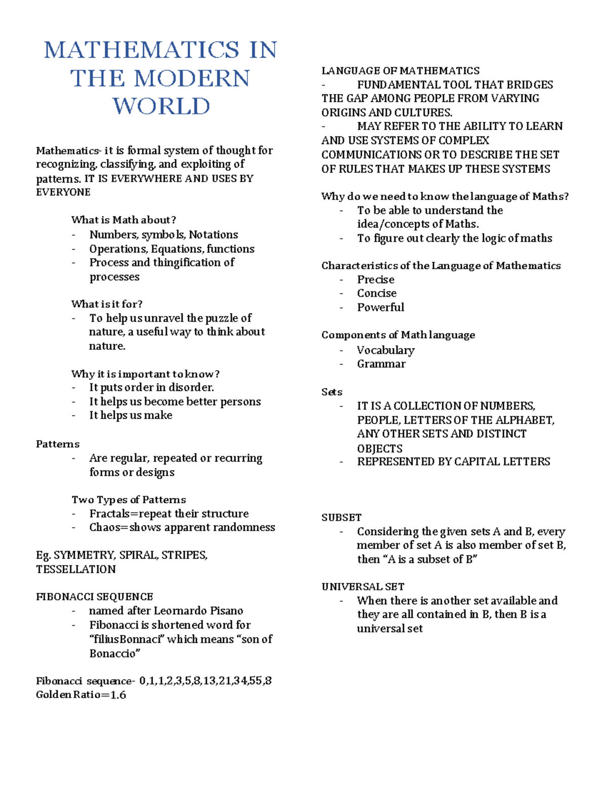 Mathematics in the modern world - MATHEMATICS IN THE MODERN WORLD ...