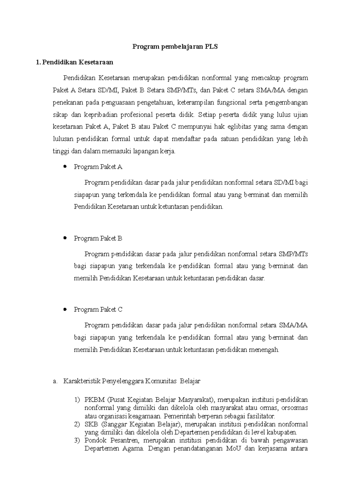 Program Pembelajaran PLS - Program pembelajaran PLS Pendidikan ...