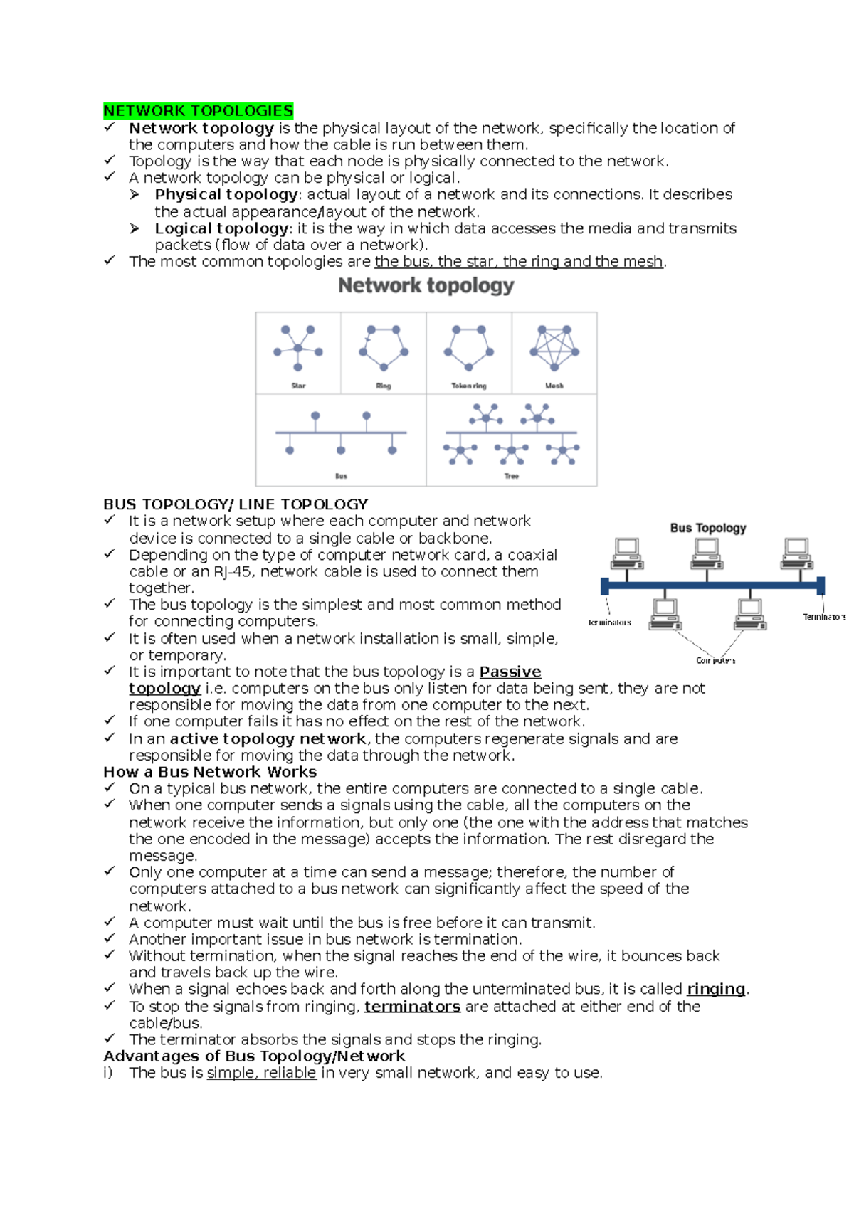 Network Topologies - lecture notes - NETWORK TOPOLOGIES Network ...