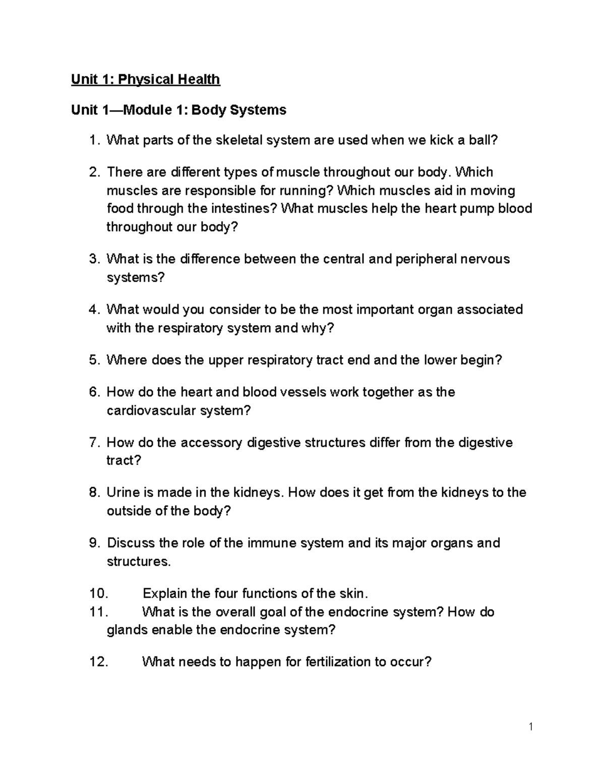 2023-10 c458v5 study questions updated - Unit 1: Physical Health Unit 1 ...