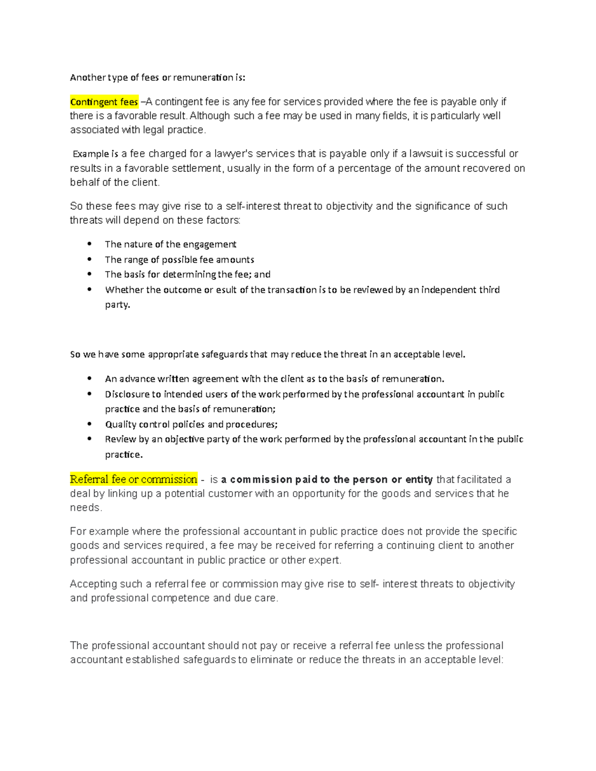 Auditing lecture notes - Another type of fees or remuneration is ...