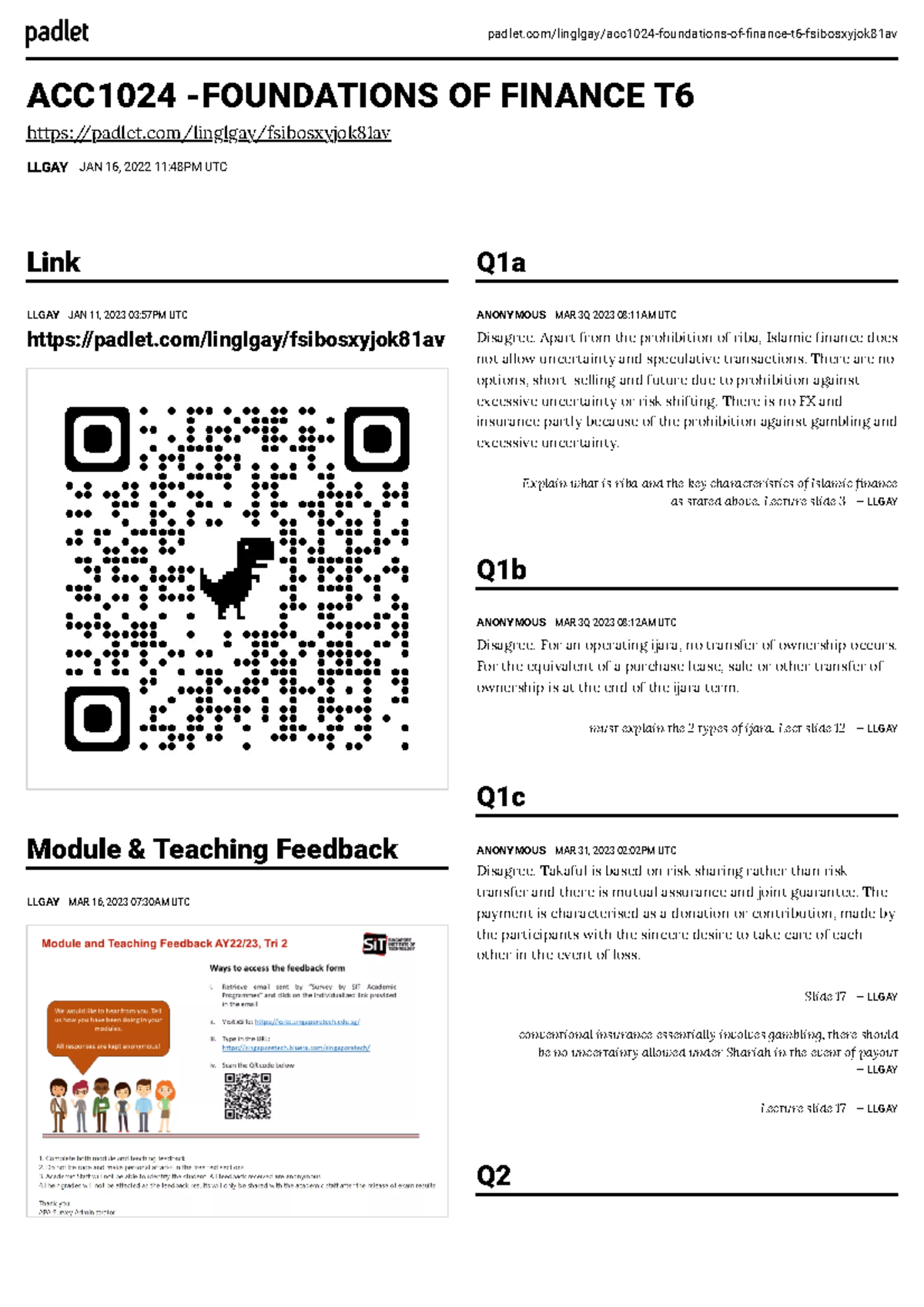 Tutorial 10 answers - padlet/linglgay/acc1024-foundations-of-finance-t6 ...