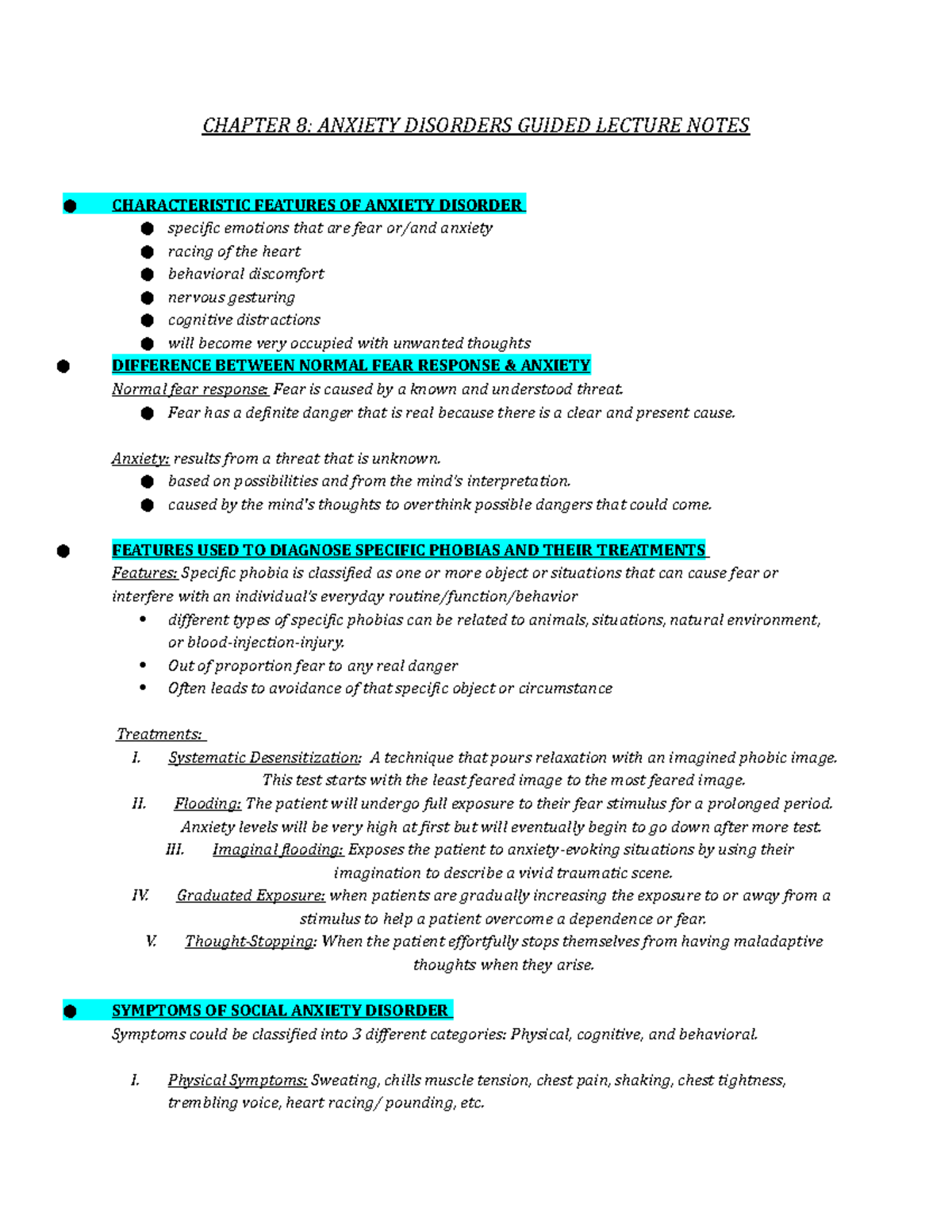 [CLP 2140] Chapter 8: Anxiety Disorders Guided Lecture Notes - CHAPTER ...
