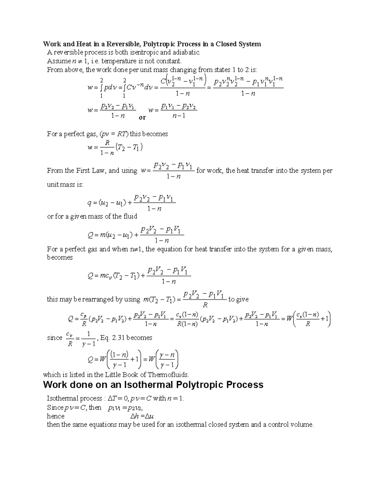 10 The first law-1-6-4 - Lecture notes 10 - Work and Heat in a ...