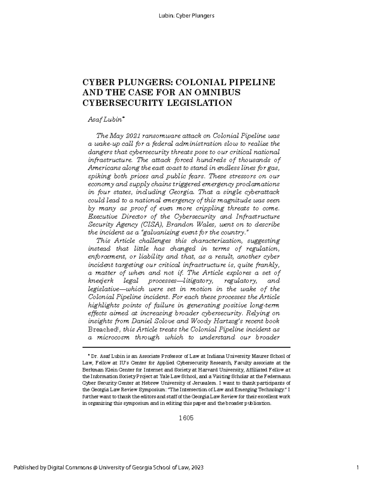 Retrieve - UMGC ASSIGNMENT - 1605 CYBER PLUNGERS: COLONIAL PIPELINE AND ...