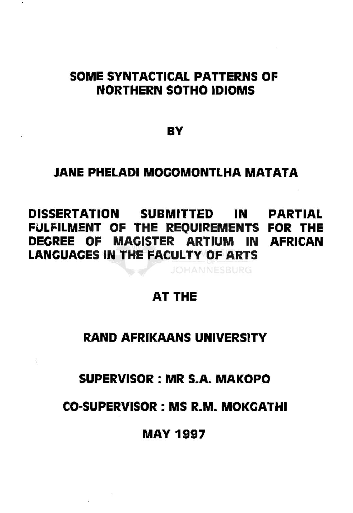 18219846 - NORTH-SOTHO PROVERBS AND IDIOMS - SOME SYNTACTICAL PATTERNS ...