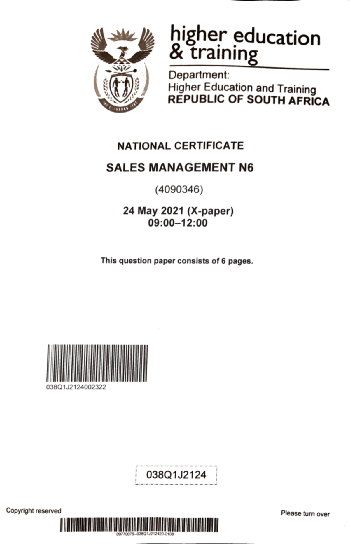 Sale manager n6 24 may 2021 - higher education training Department ...