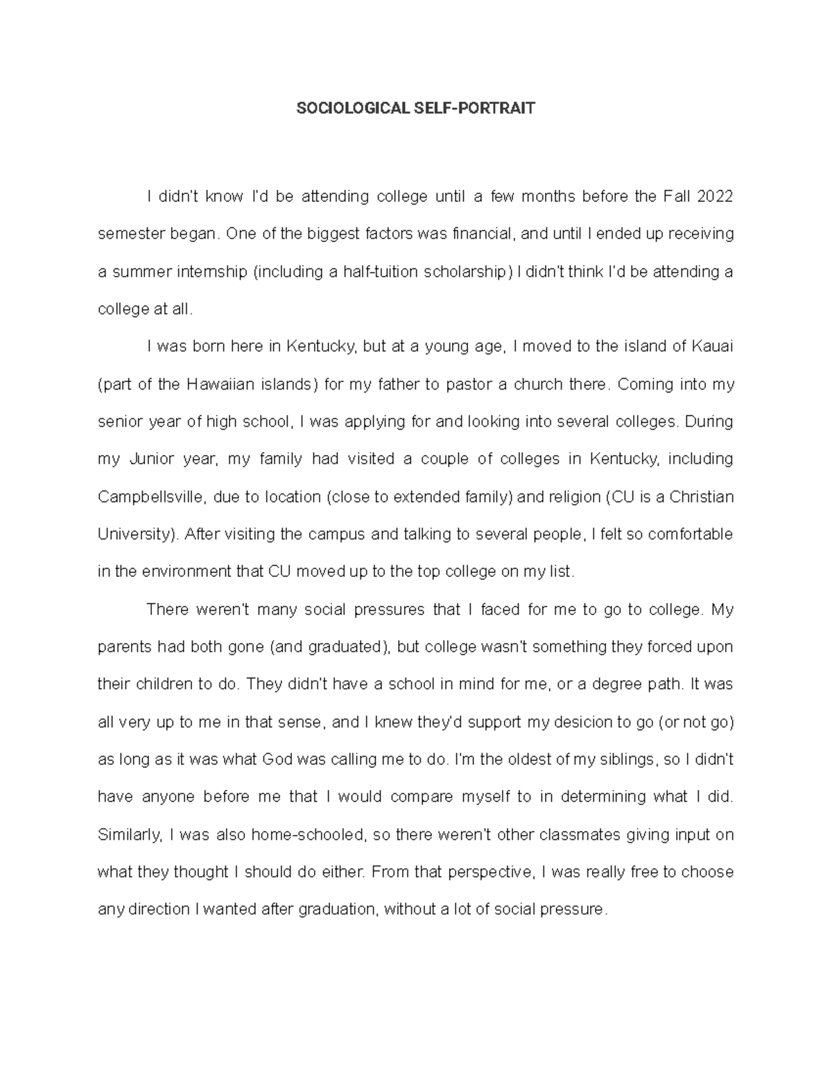 Sociological SELF- Portrait Part 1 - SOCIOLOGICAL SELF-PORTRAIT I didn ...