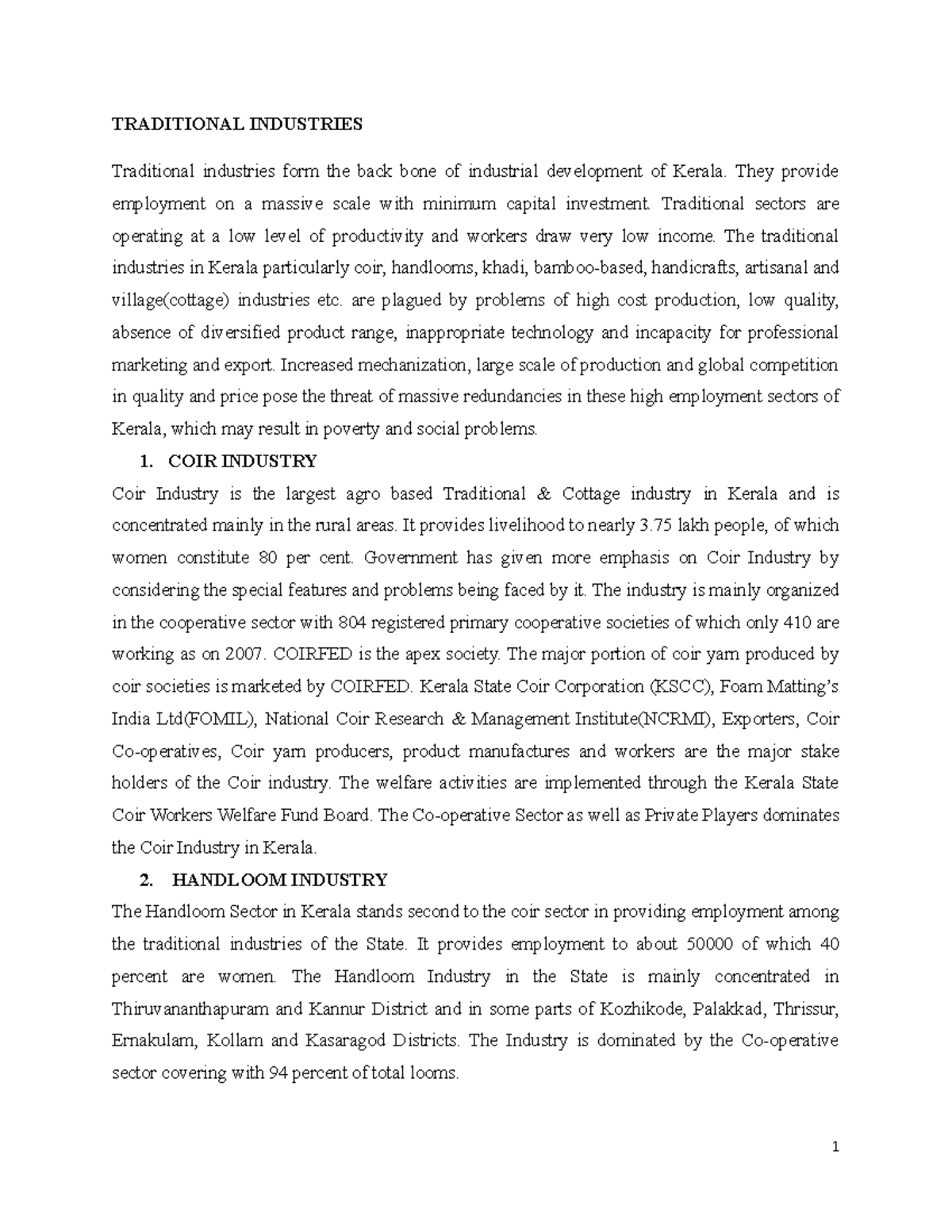 Traditional Industries - TRADITIONAL INDUSTRIES Traditional industries ...