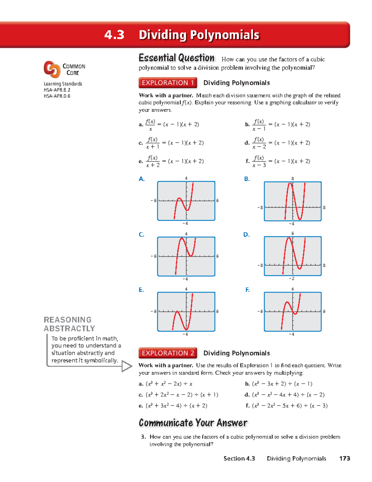 4.3 Dividing Polynomials - HSA-APR. Dividing Polynomials Work with a ...