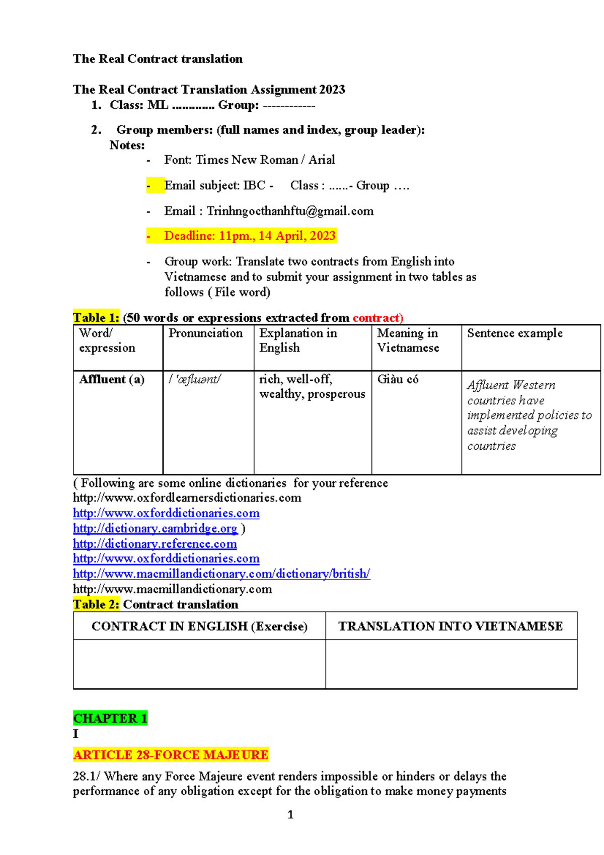 Contract assignment - HĐ THỰC TẾ - The Real Contract translation The ...