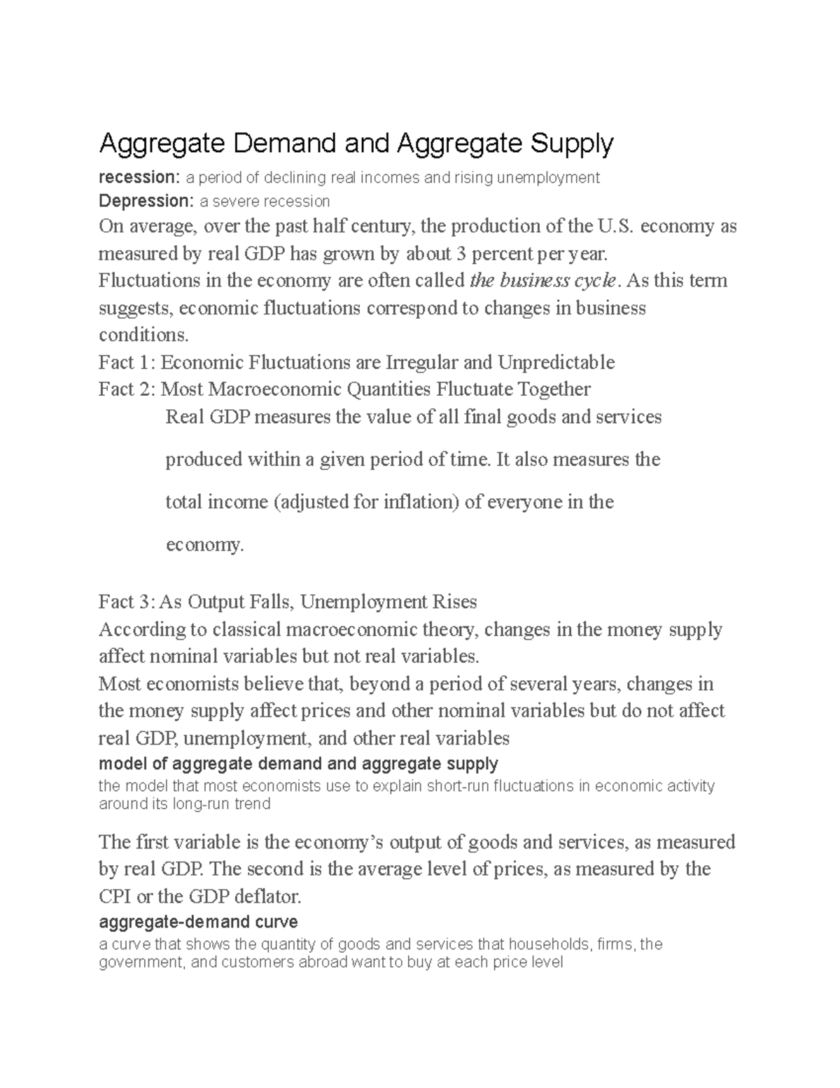 Chapter 20 - Aggregate Demand and Aggregate Supply recession: a period ...