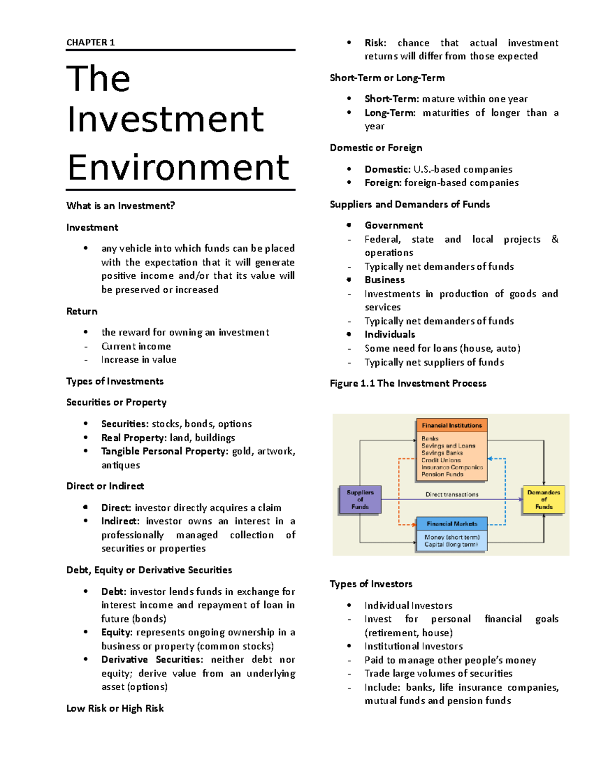 FM8A- Prelim- Notes 2 - Investment Environment - CHAPTER 1 The ...