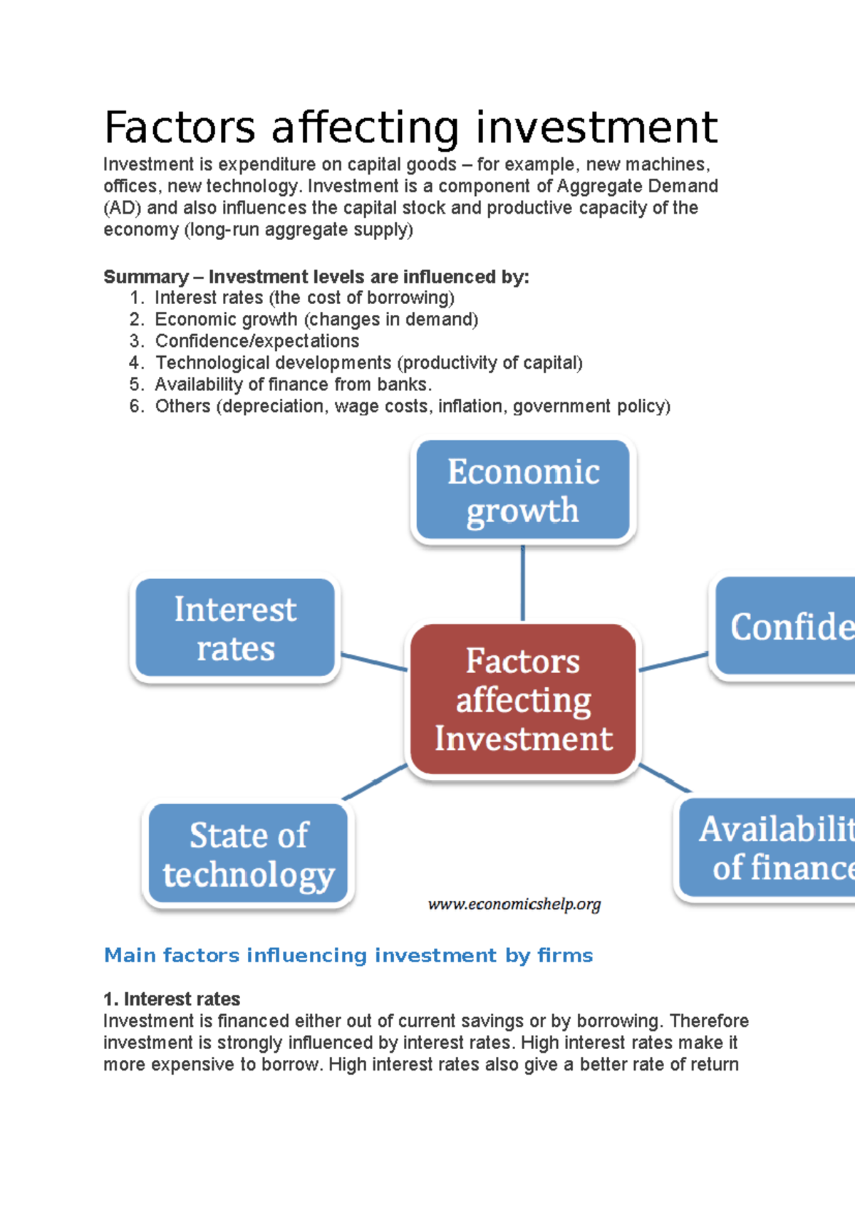 Factors influencing investment - Factors affecting investment ...