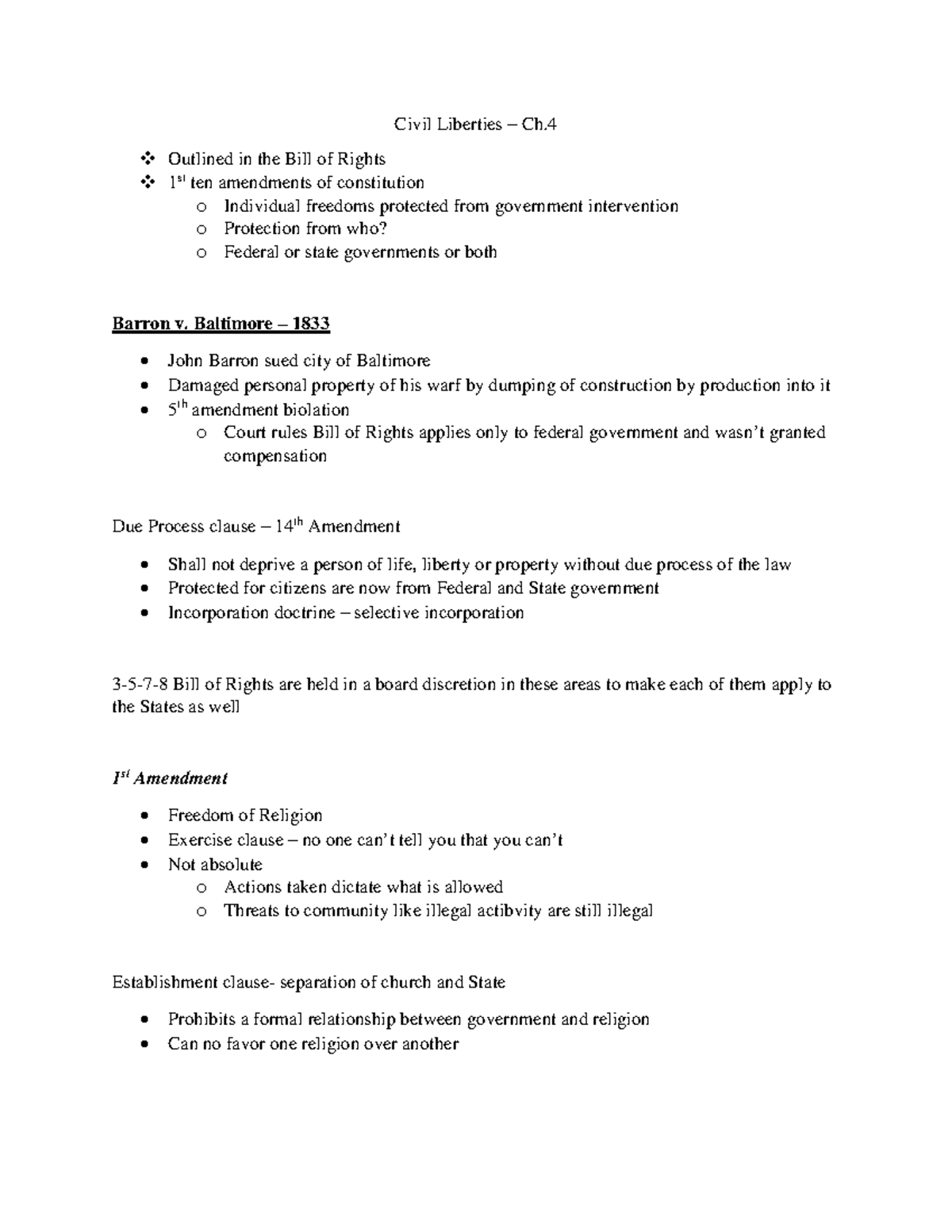 Pols 101 - ch4BillofRights - Civil Liberties Ch Outlined in the Bill of ...