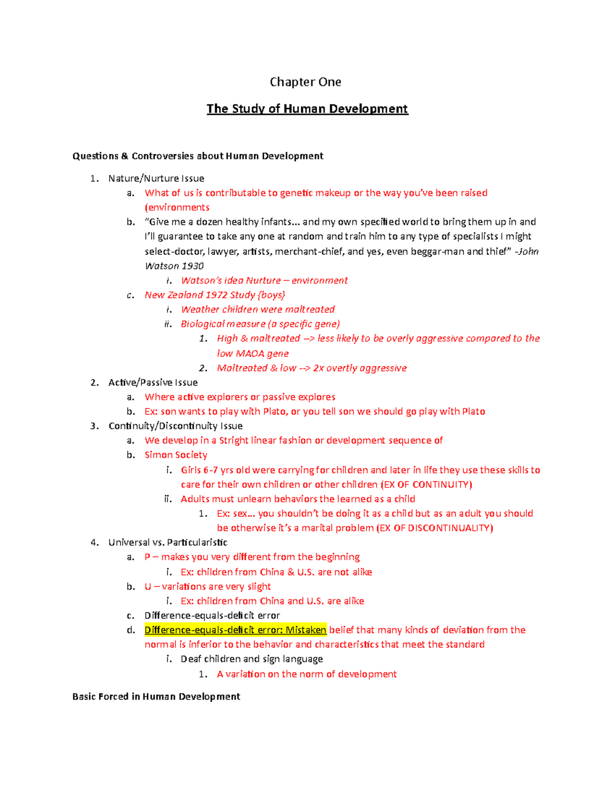 PSY 369 Chapter 1 Notes - Chapter One The Study of Human Development ...