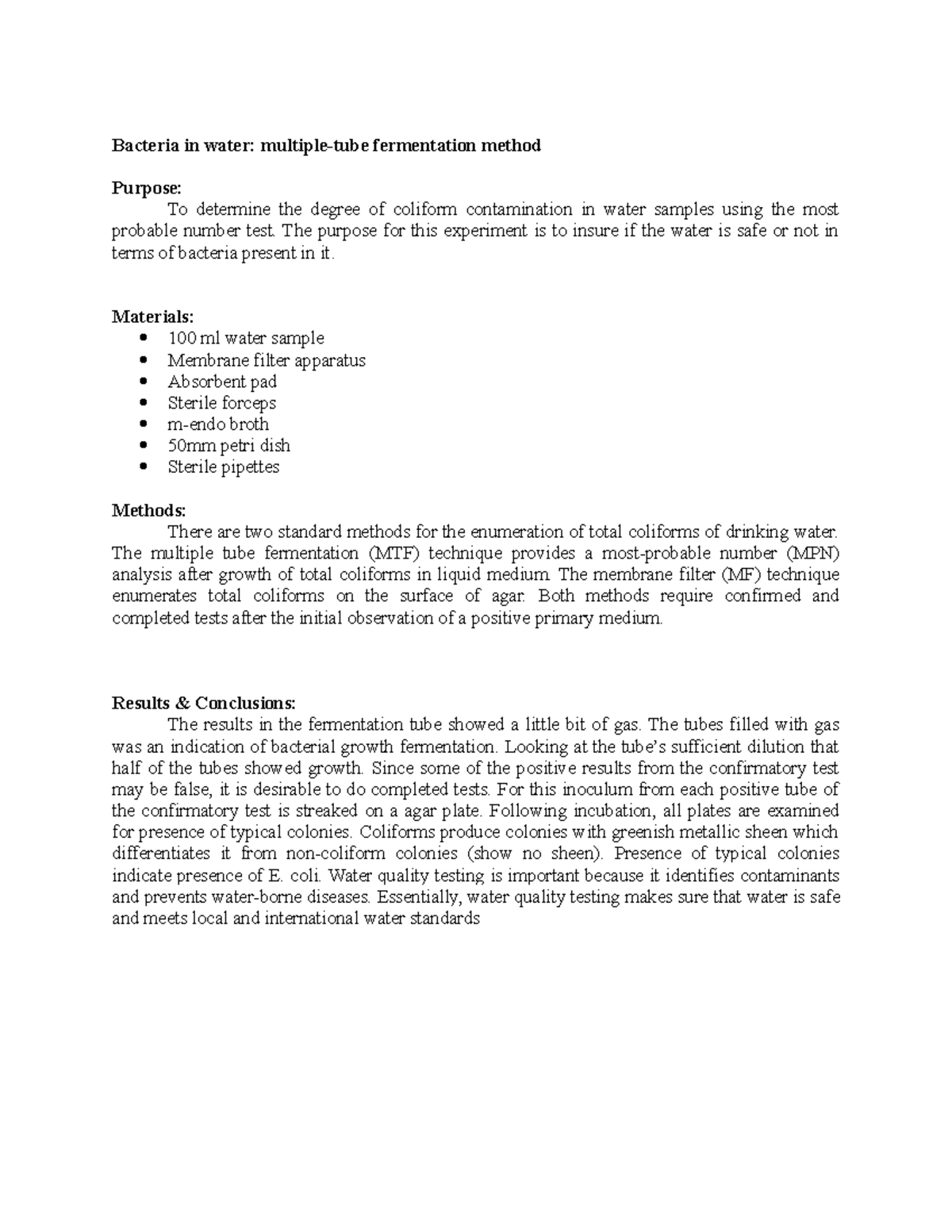 Micro - ... - Bacteria in water: multiple-tube fermentation method ...