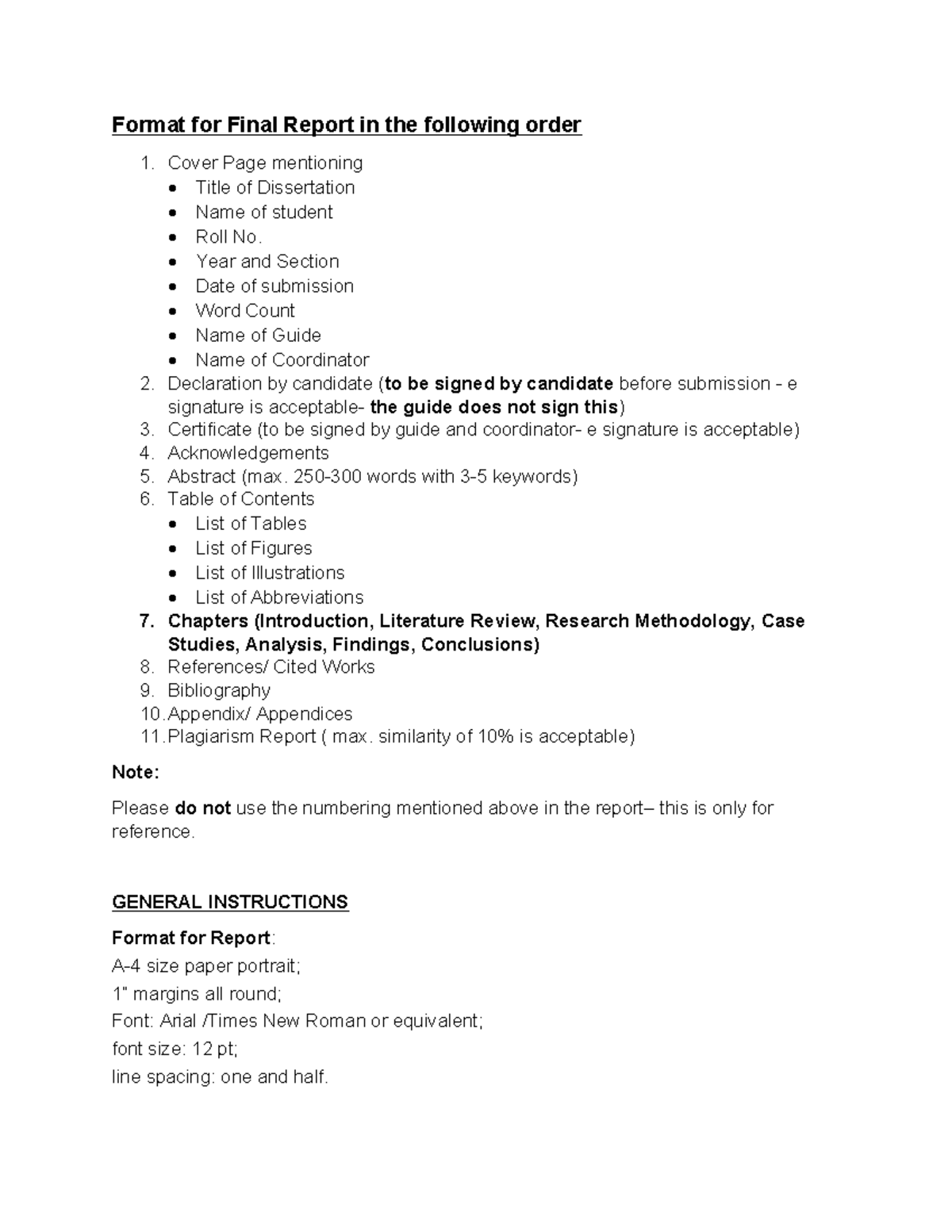 Final Report Format - Format for Final Report in the following order ...