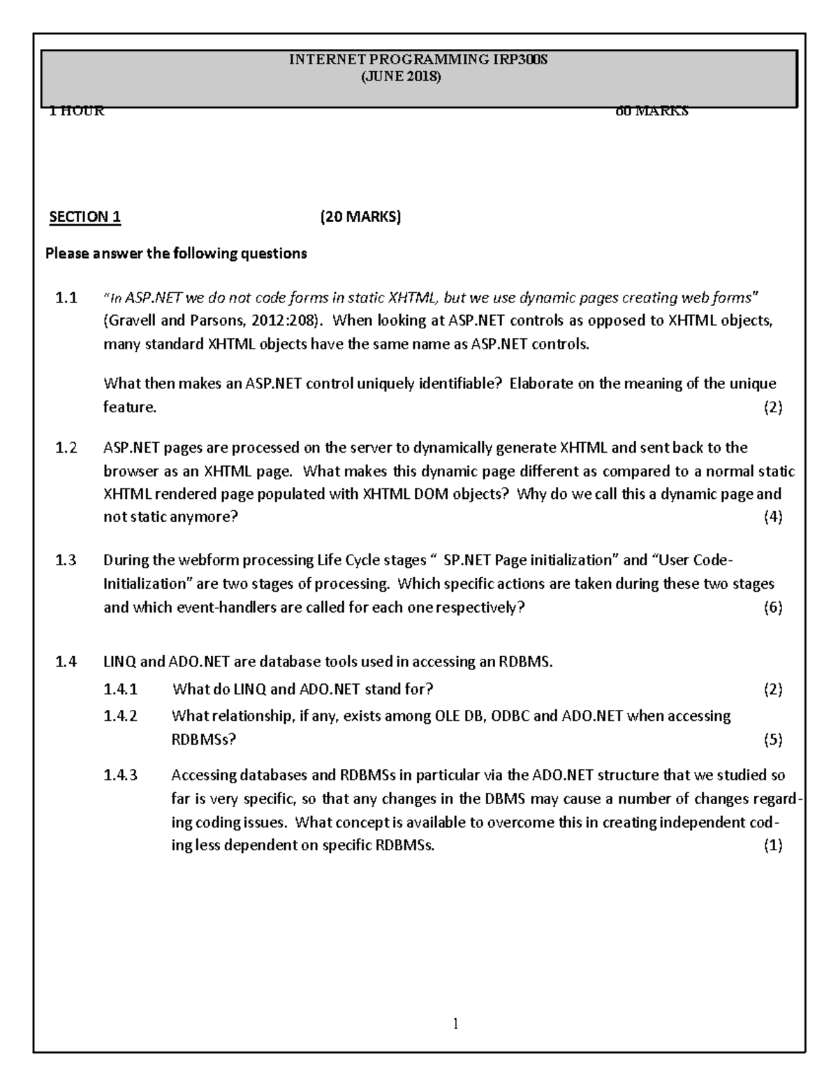 IP3 TEST 2 FT Paper - Development Software Test - (JUNE 2018) 1 HOUR 60 ...