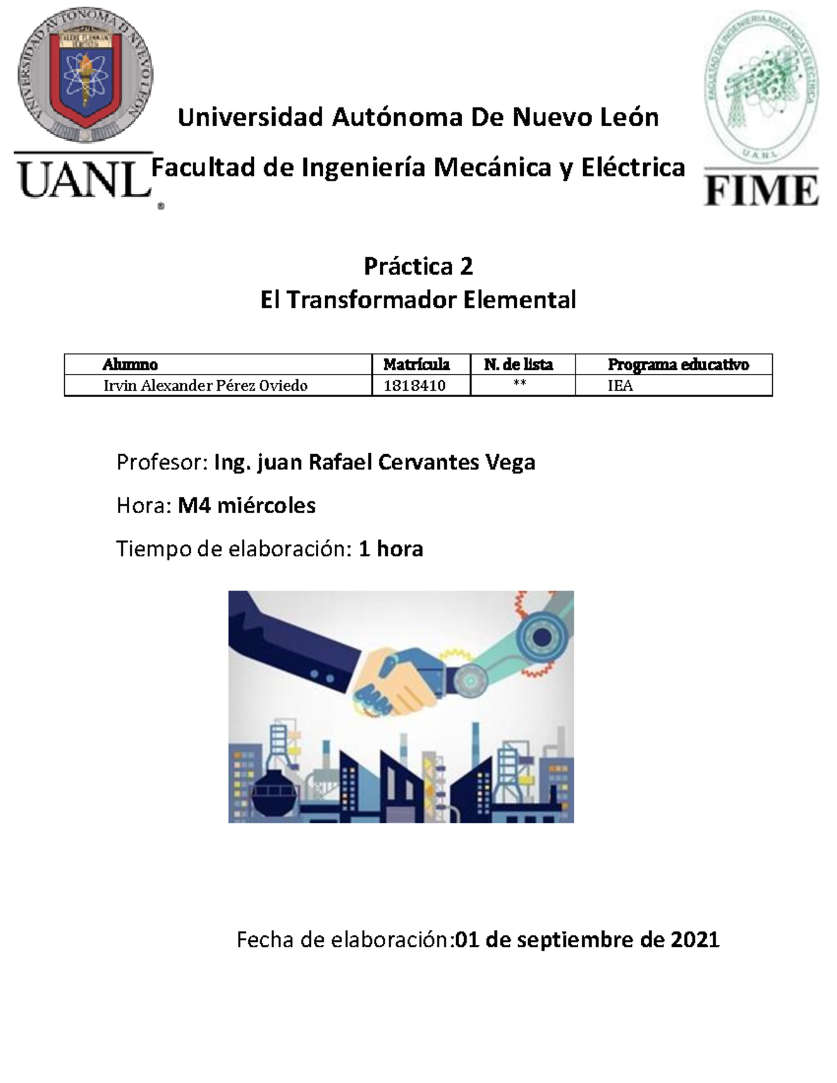 Practica 2 MAQUINAS EQIECTRICAS PDF FIME - Universidad Autónoma De Nuevo León Facultad de ...