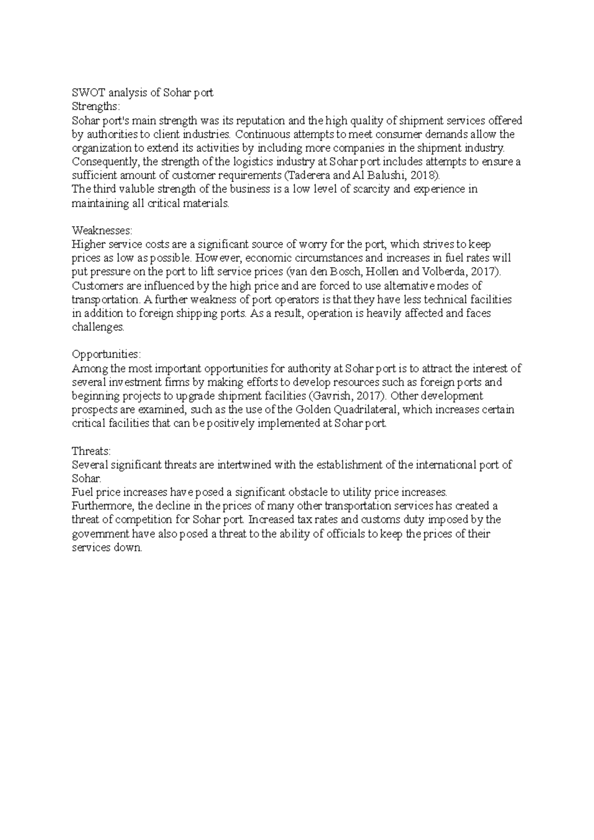 SWOT Analysis - essay - SWOT analysis of Sohar port Strengths: Sohar ...