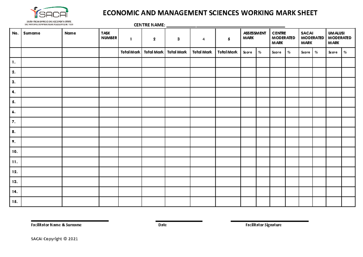 Working Mark sheet - Economic and Management Sciences - SACAI Copyright ...