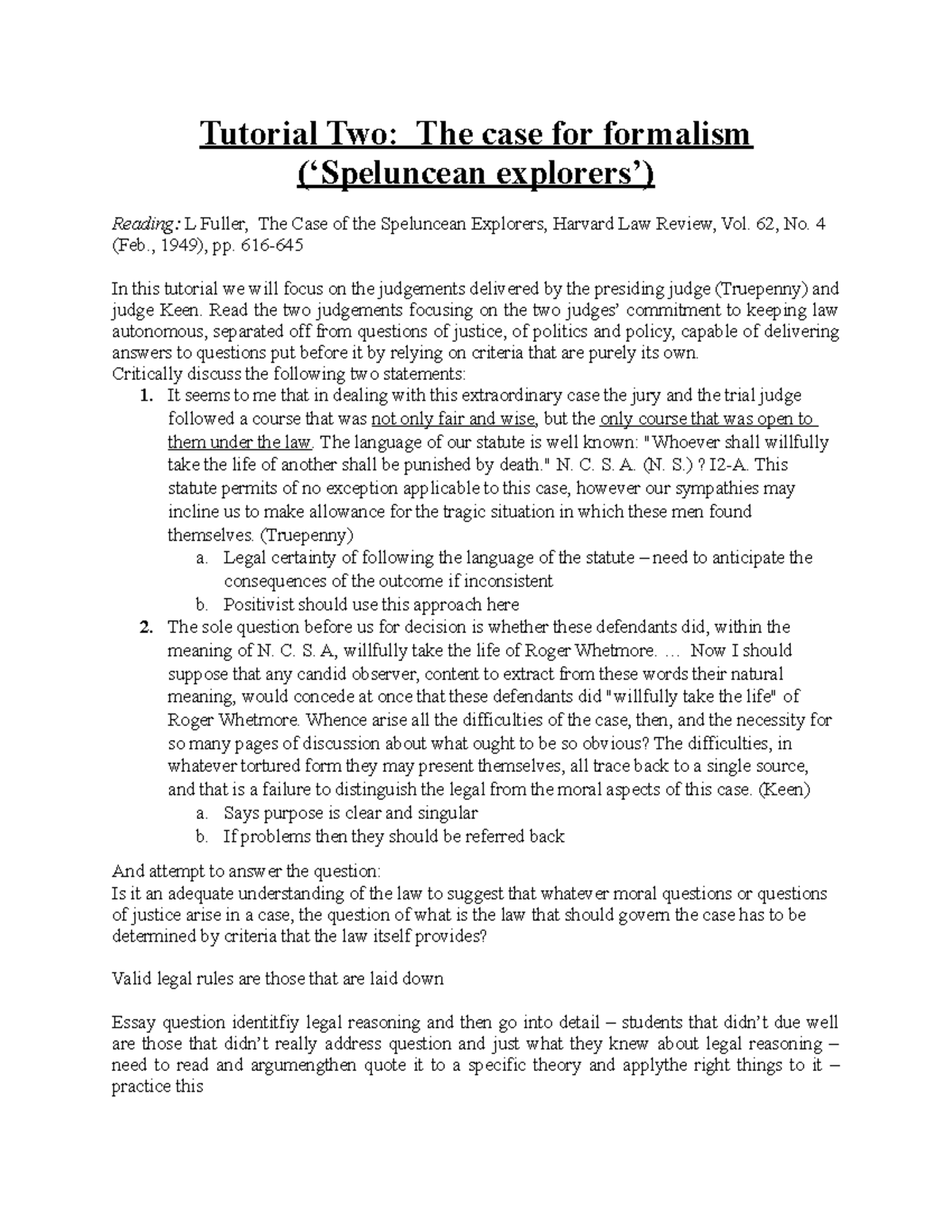 Jurisprudence - Tutorial 2 - Tutorial Two: The case for formalism ...