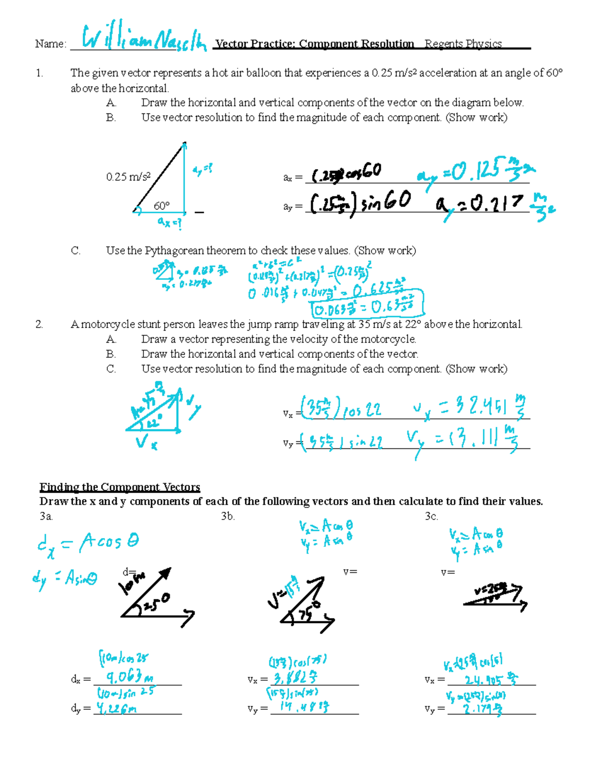 Lesson 027 Vector Practice Edited - Name: __________________ Vector Practice: Component ...