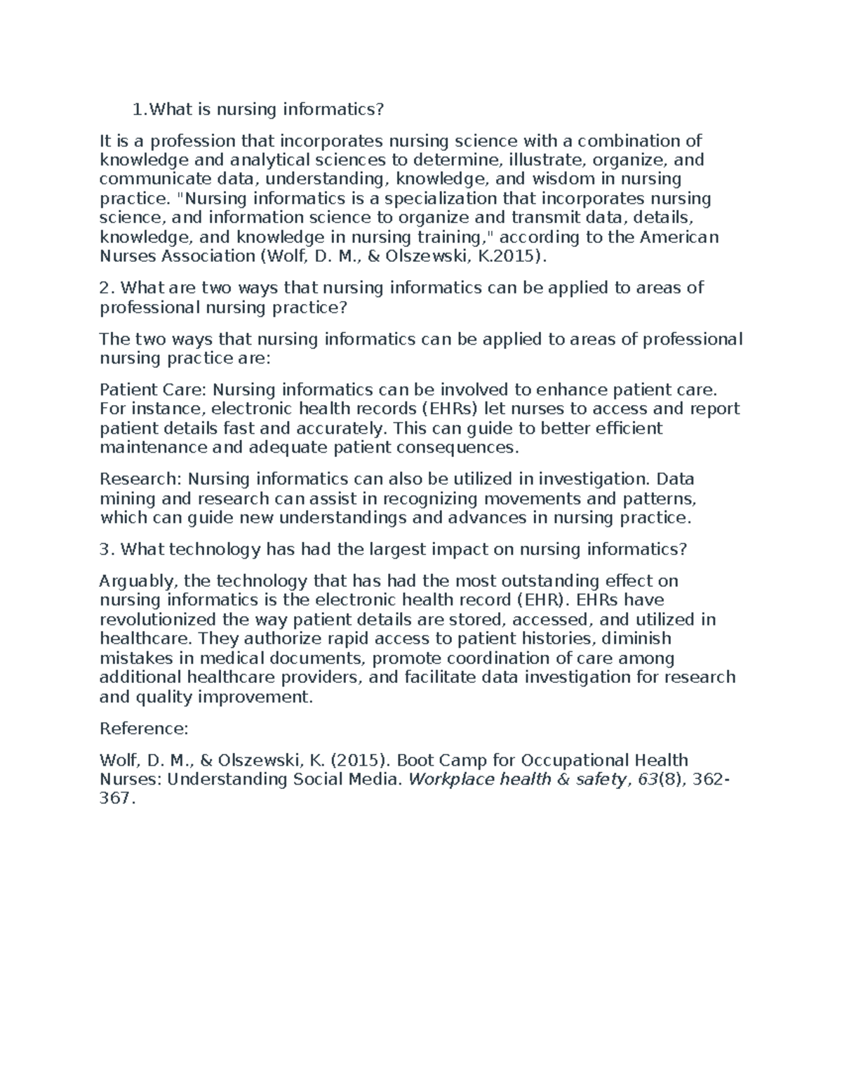 Cafe Discussion post WEEK 1 - 1 is nursing informatics? It is a ...