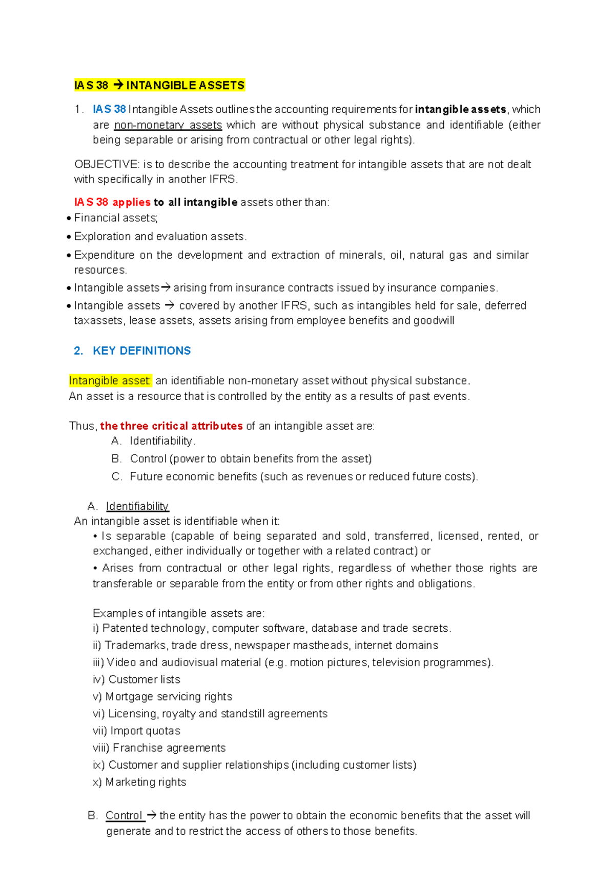 IAS 38 - Intangible Assets - IAS 38 → INTANGIBLE ASSETS IAS 38 ...
