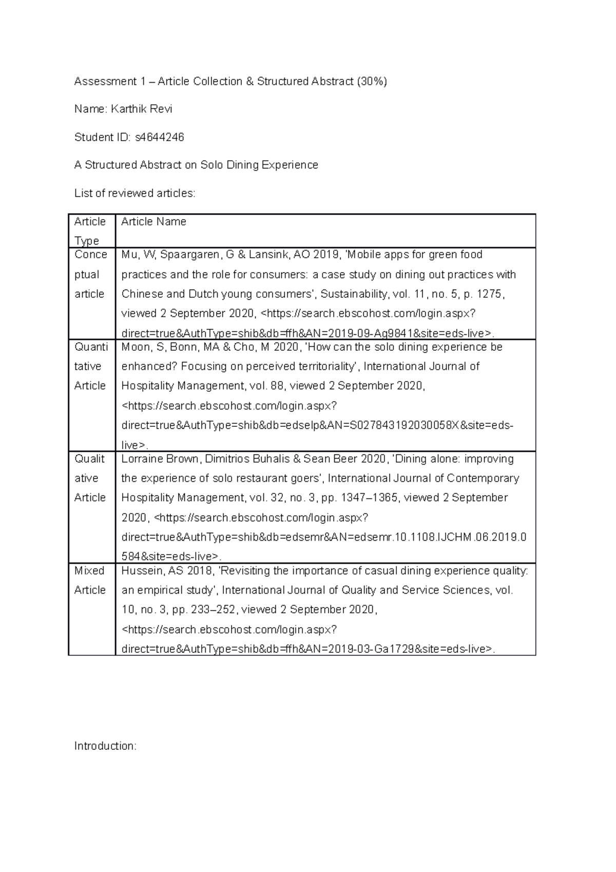 BMO6630 - Business Research Methods - Assignment 1 - Assessment 1 ...