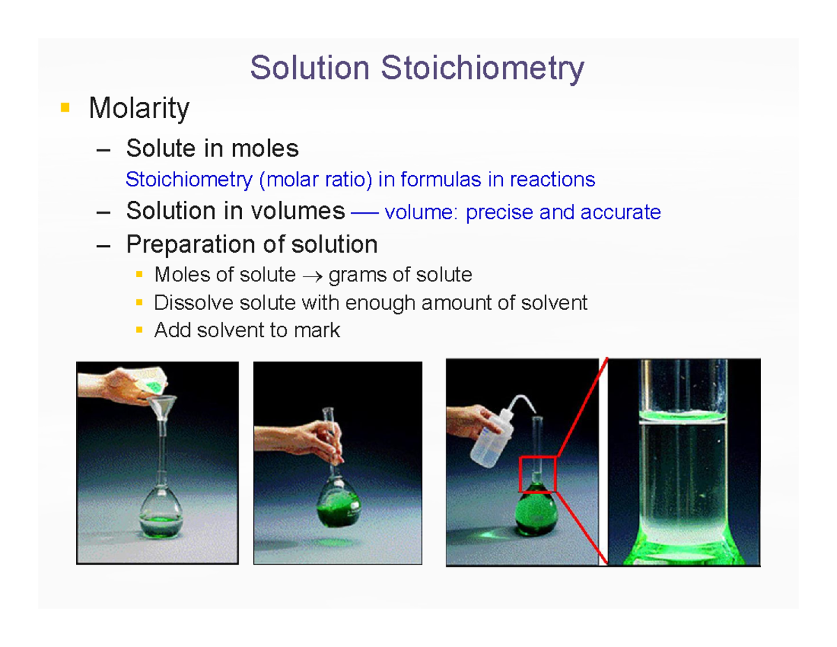 Chem 4 - Professor Louisa Hope-Weeks - Solution Stoichiometry Molarity – Solute in moles - Studocu