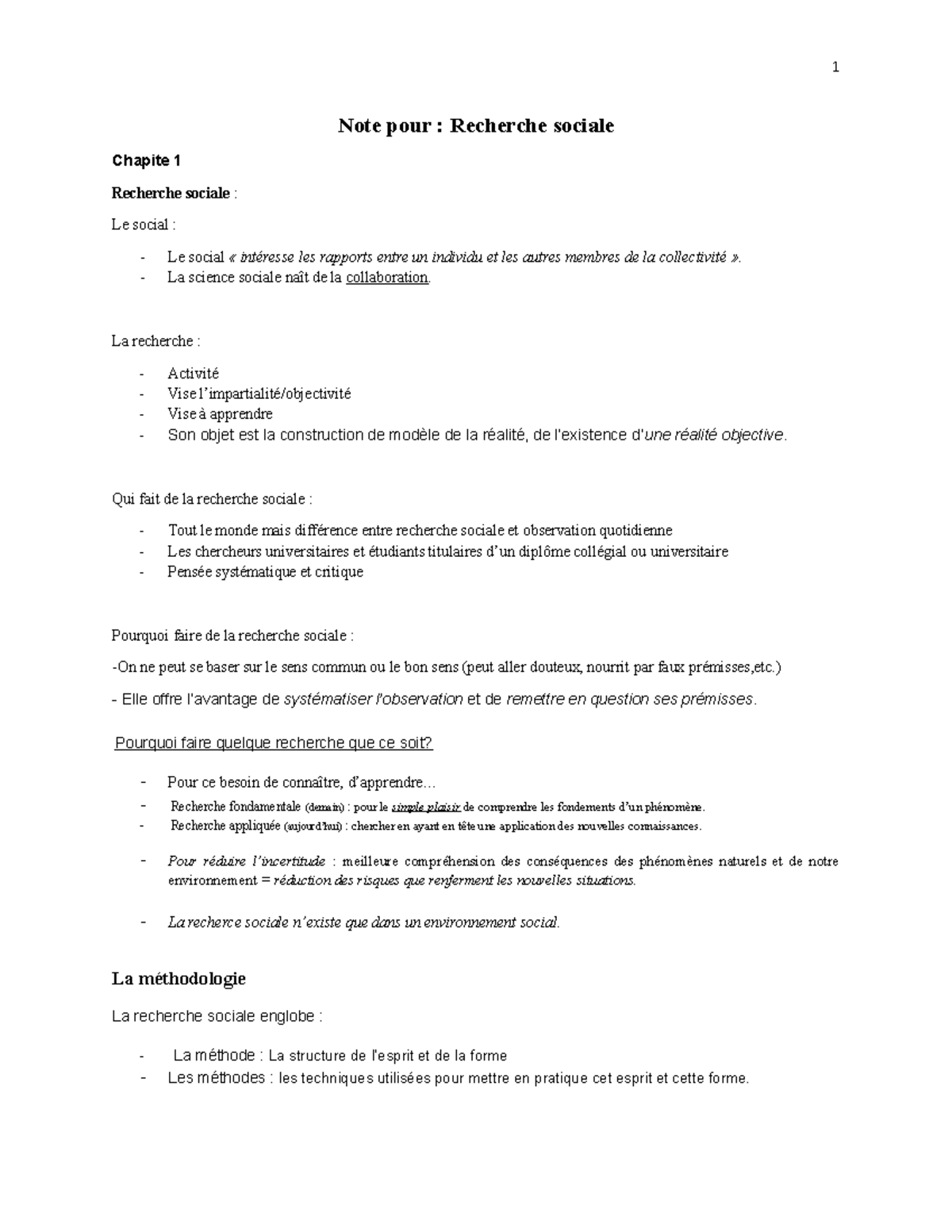 Notes livre Recherche Sociale - Note pour : Recherche sociale Chapite 1 ...