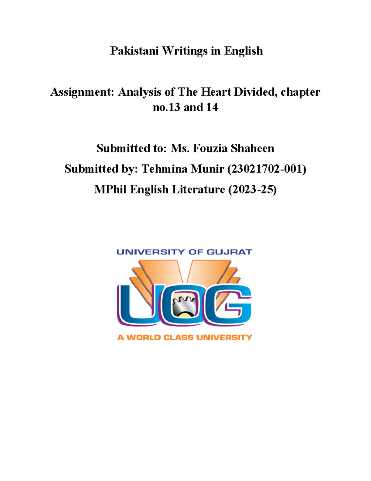 Subject Assignment 1 - Pakistani Writings in English Assignment ...