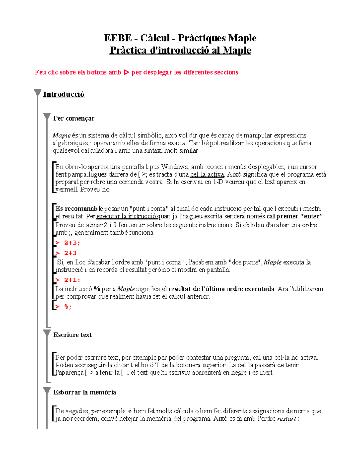 Documento introduccion a programa Maple para estudiar - > > > > > > > > EEBE - Studocu