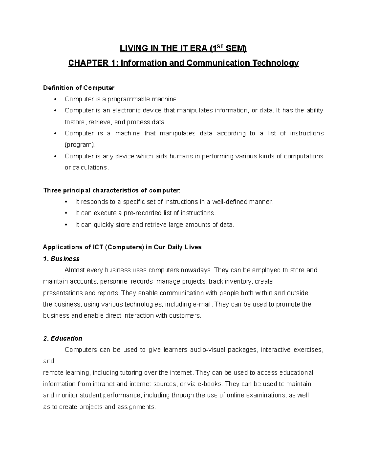 1ST SEM- Living IN THE IT ERA Chapter 1 - LIVING IN THE IT ERA (1ST SEM ...